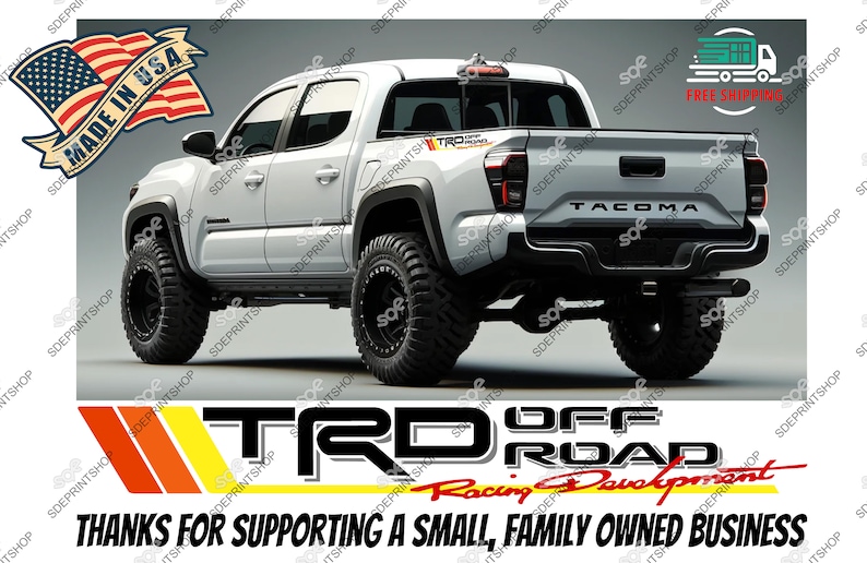 Set of 2 Vintage Tri-color TRD OFF ROAD Bedside Decal for Toyota Tacoma ...