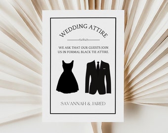 Black Tie Attire Card, All Black Attire Card, Wedding Attire Card ...