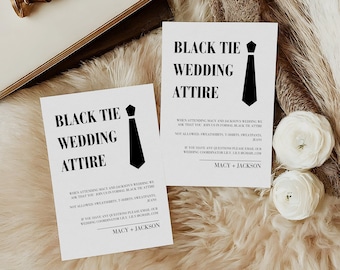 Black Tie Attire Card, All Black Attire Card, Wedding Attire Card ...