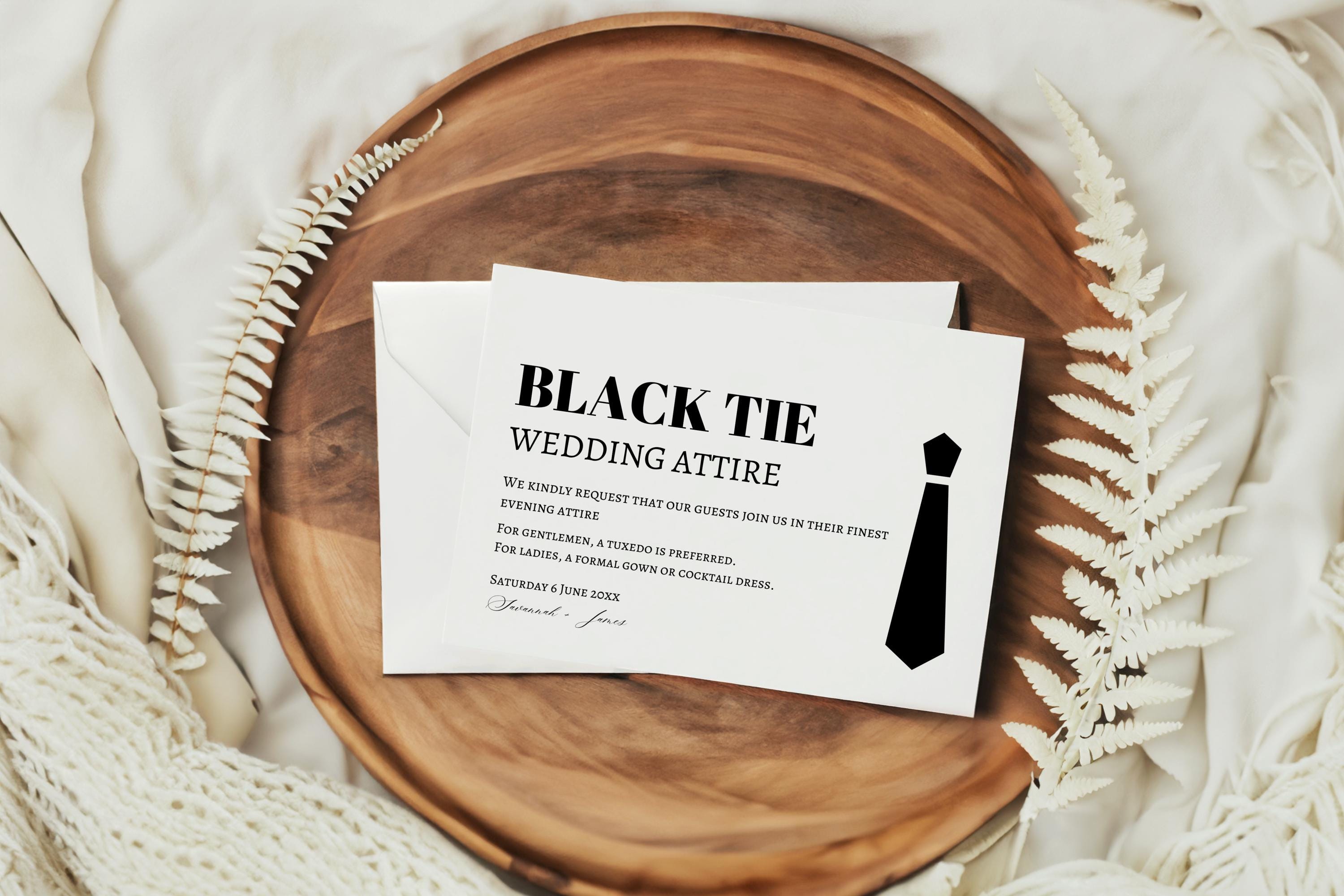 Black Tie Attire Card, All Black Attire Card, Wedding Attire Card ...
