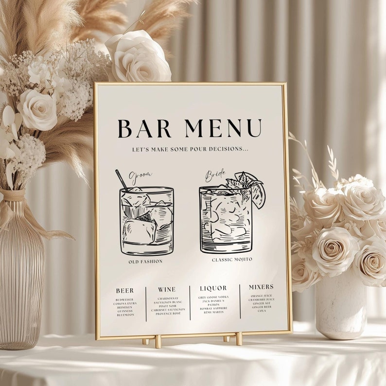 Classic Wedding Bar Signature Drink Menu Sign, Printable Wedding Bar ...