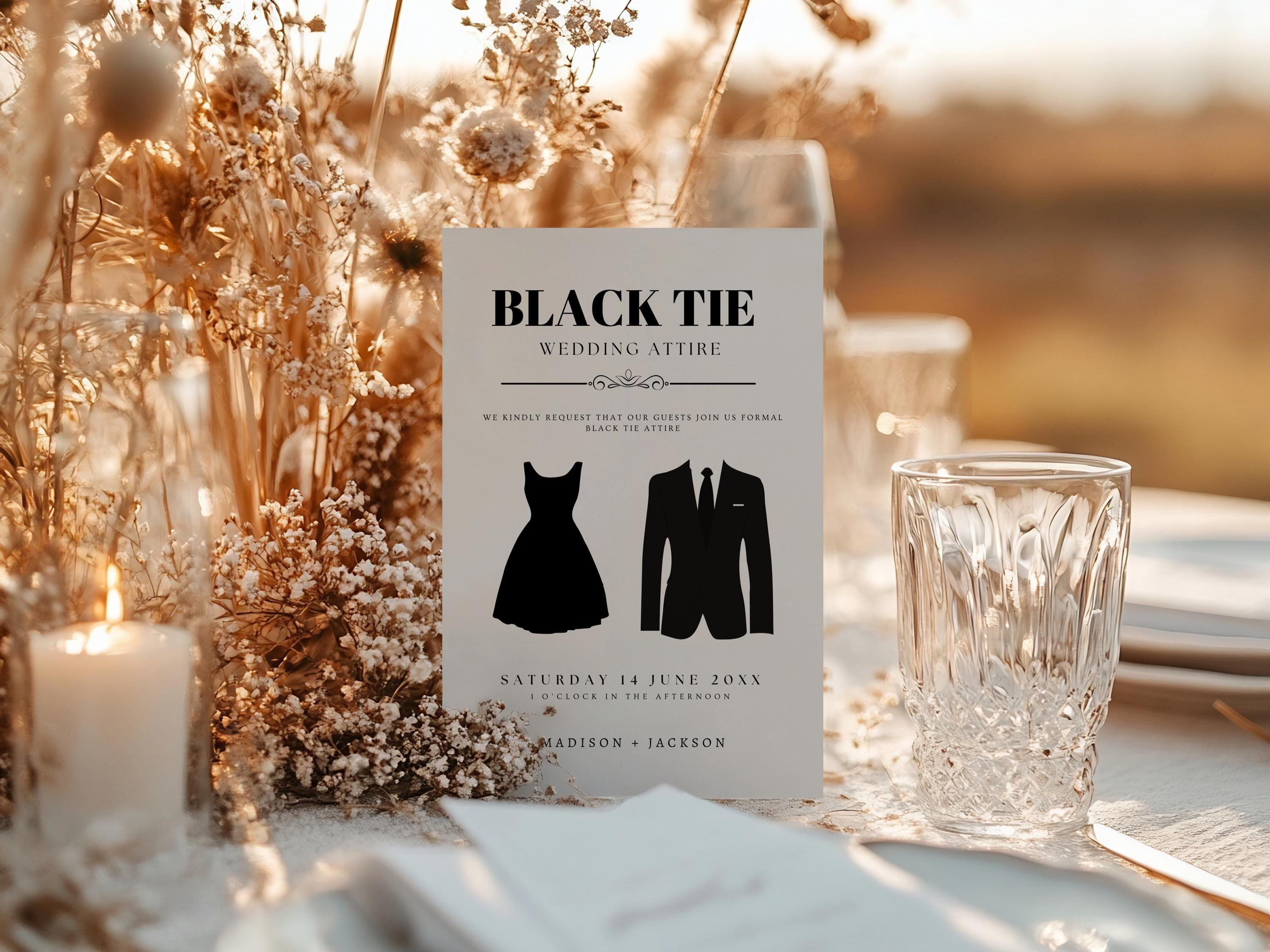 Black Tie Attire Card, All Black Attire Card, Wedding Attire Card ...