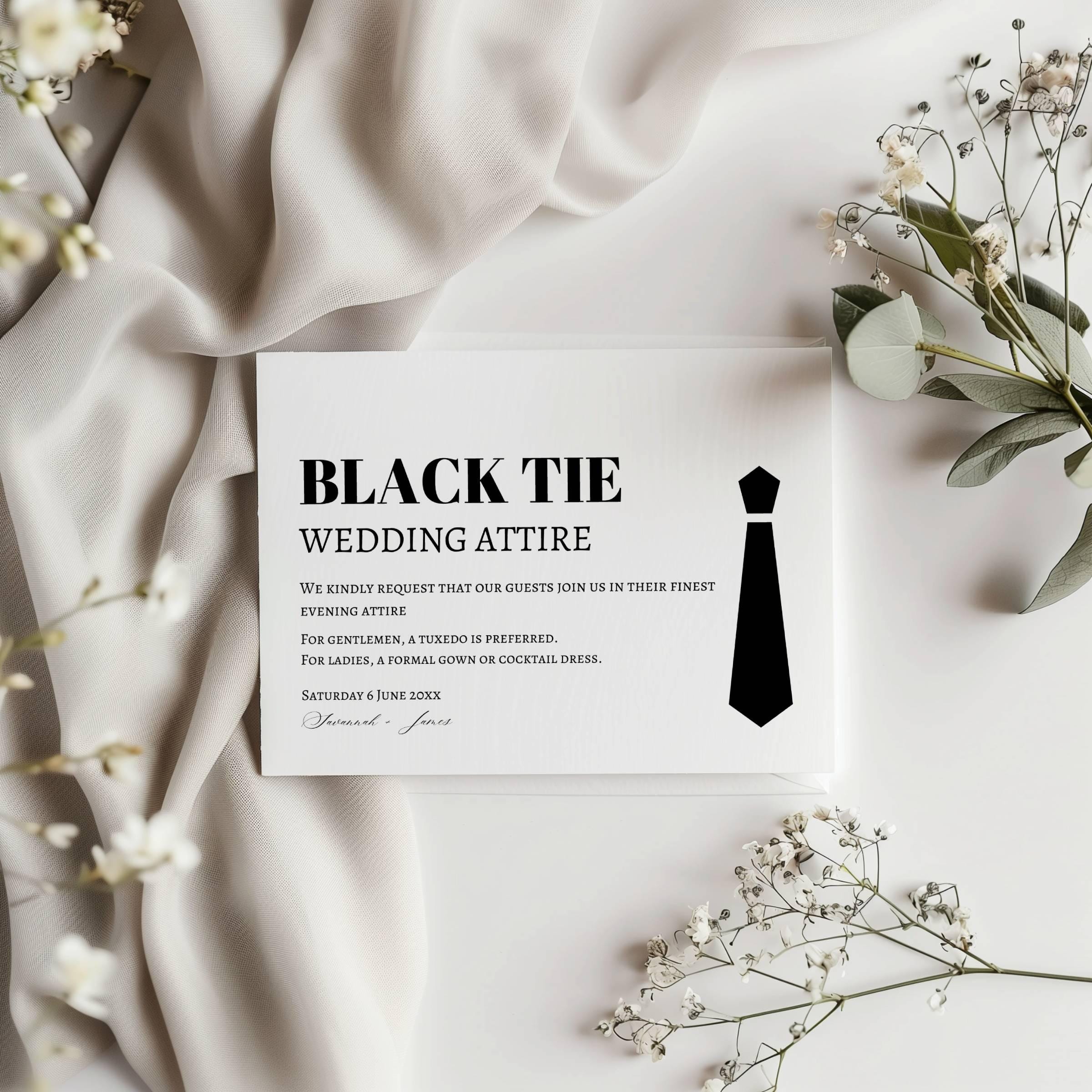 Black Tie Attire Card, All Black Attire Card, Wedding Attire Card ...