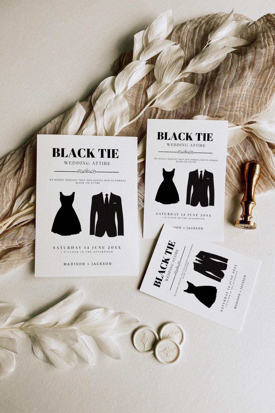 Black Tie Attire Card, All Black Attire Card, Wedding Attire Card ...