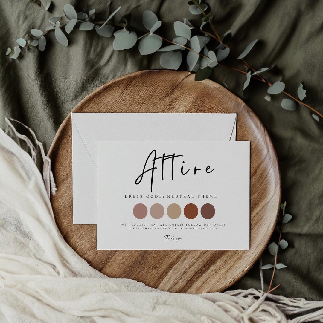 Neutral Wedding Dress Code, Wedding Attire Card, Wedding Guest Attire ...