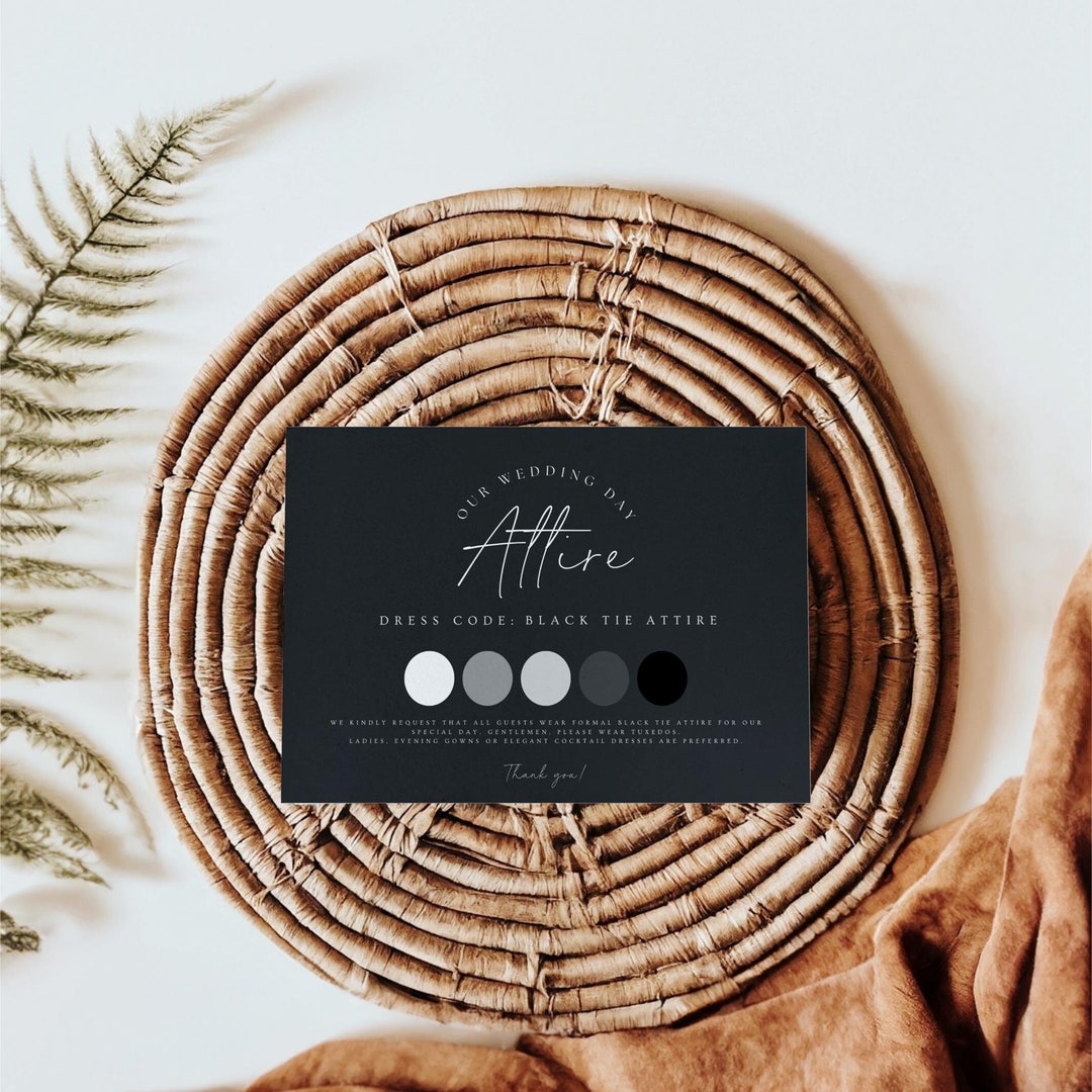 Black Tie Attire Card, All Black Attire Card, Wedding Attire Card ...