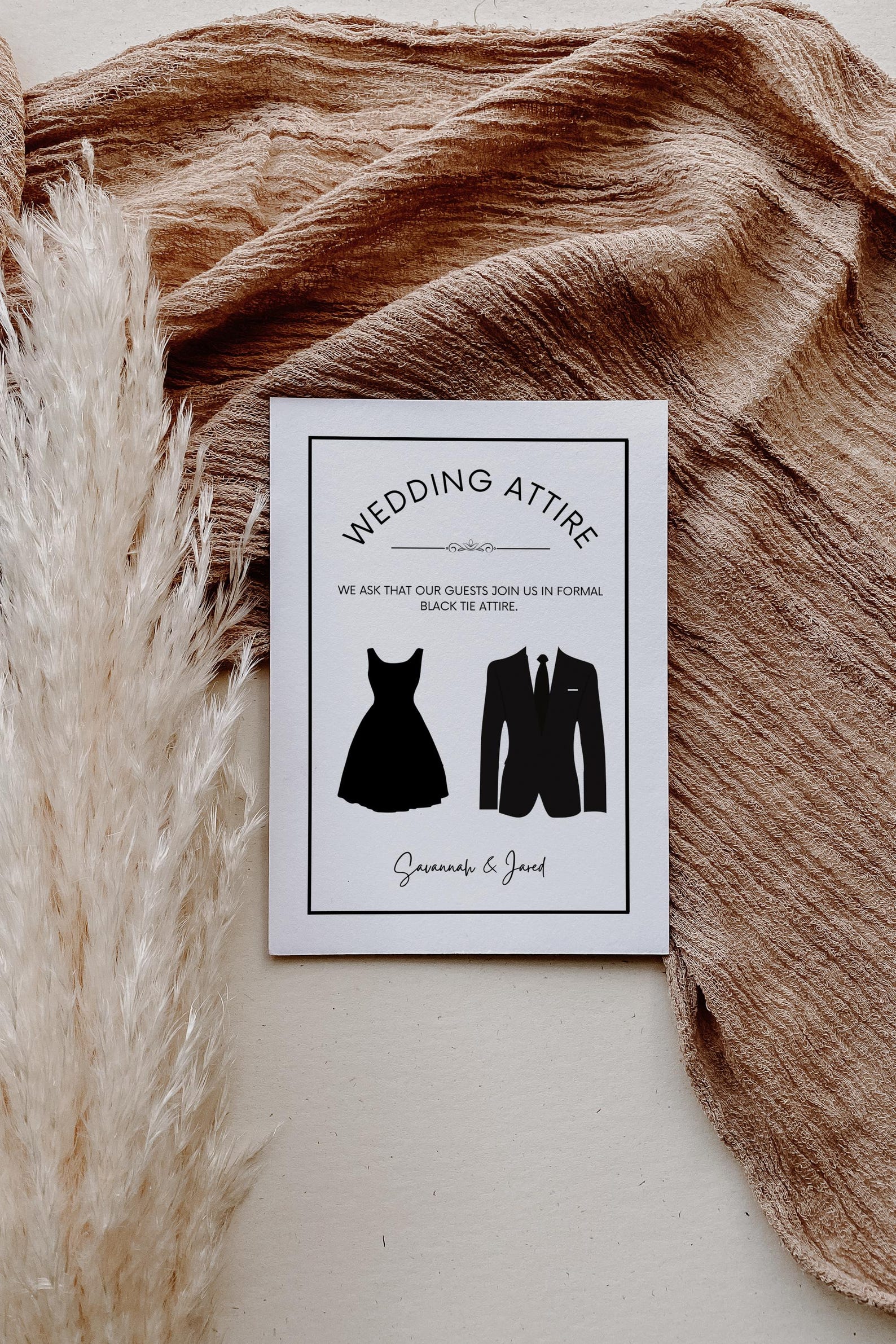Black Tie Attire Card, All Black Attire Card, Wedding Attire Card ...