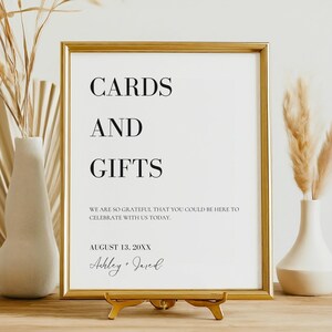 Minimalist Cards and Gifts Sign Template, Modern Wedding Gift Table ...