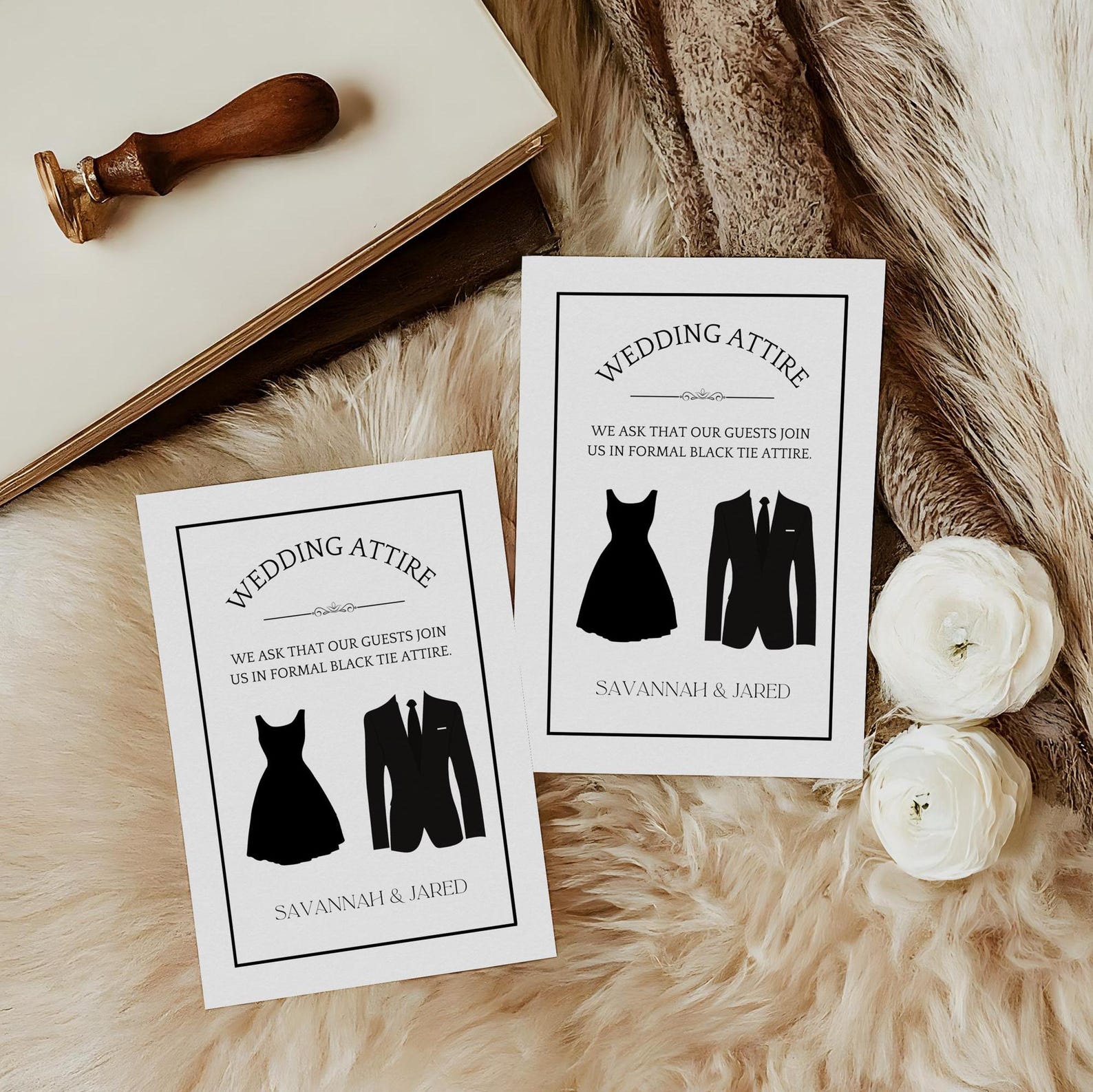 Black Tie Attire Card, All Black Attire Card, Wedding Attire Card ...