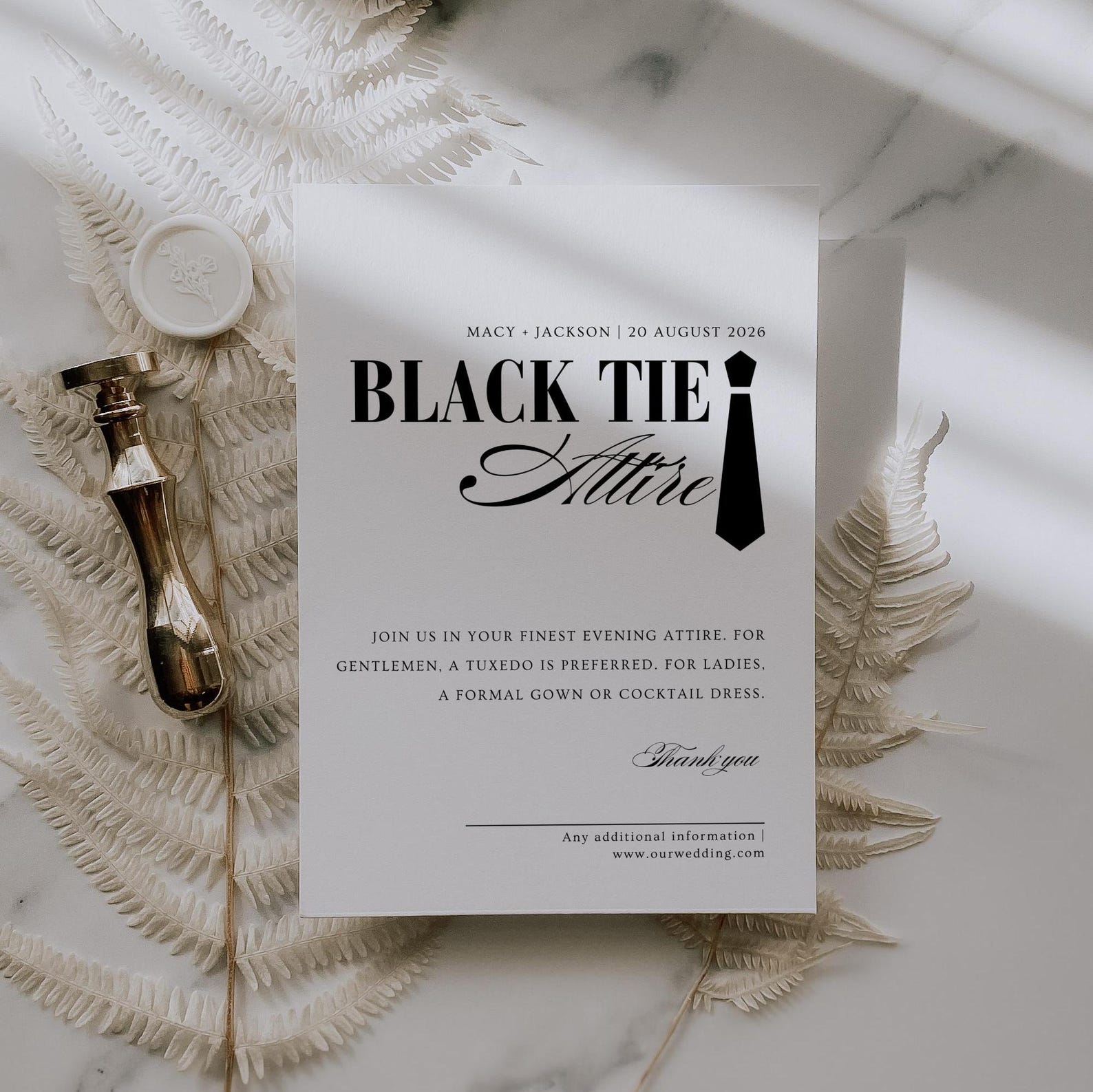 Black Tie Attire Card, All Black Attire Card, Wedding Attire Card ...