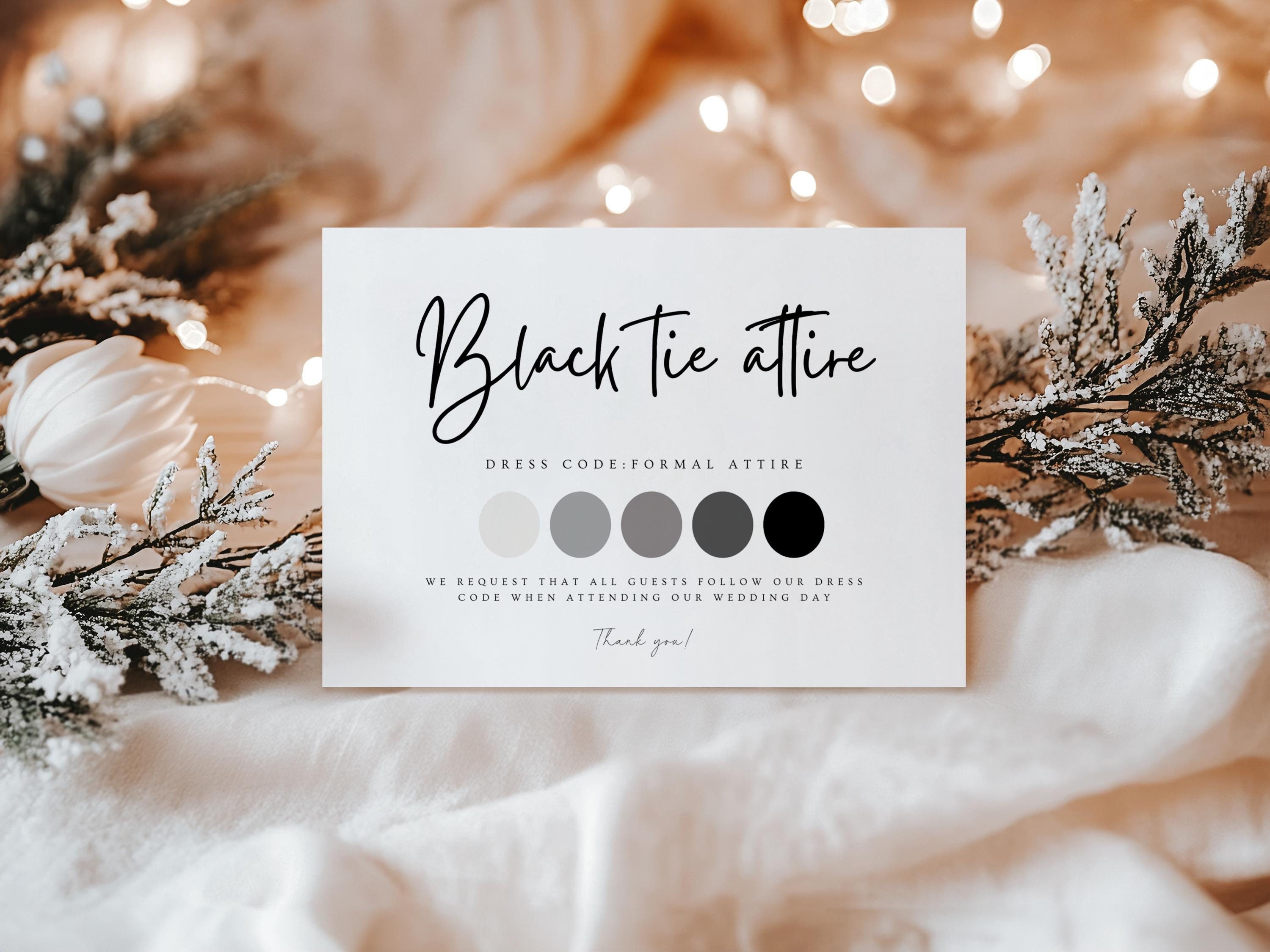 Black Tie Attire Card, All Black Attire Card, Wedding Attire Card ...