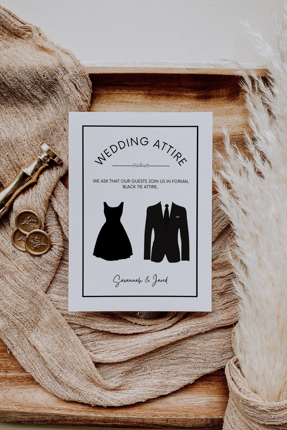 Black Tie Attire Card, All Black Attire Card, Wedding Attire Card ...