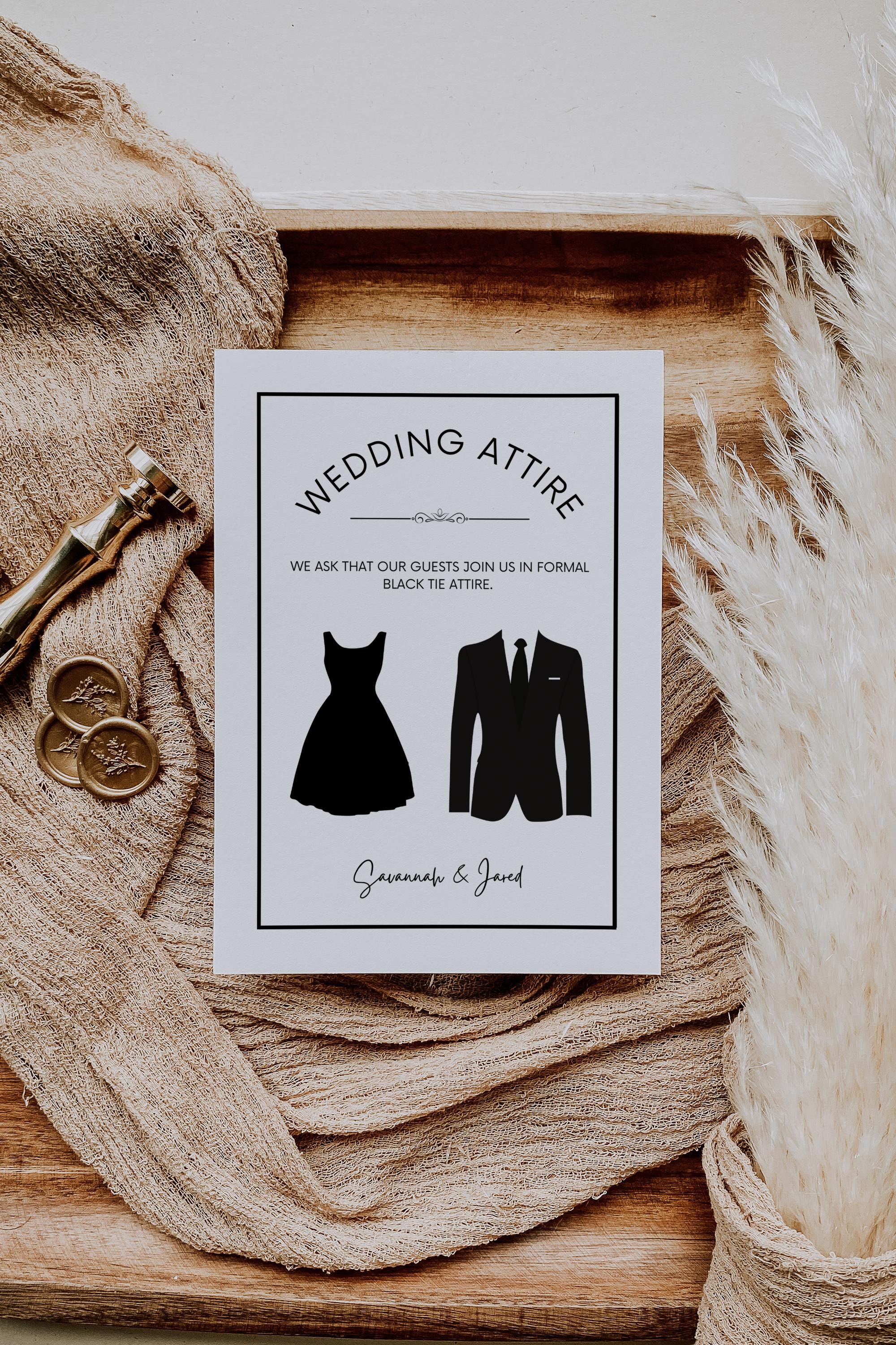 Black Tie Attire Card, All Black Attire Card, Wedding Attire Card ...