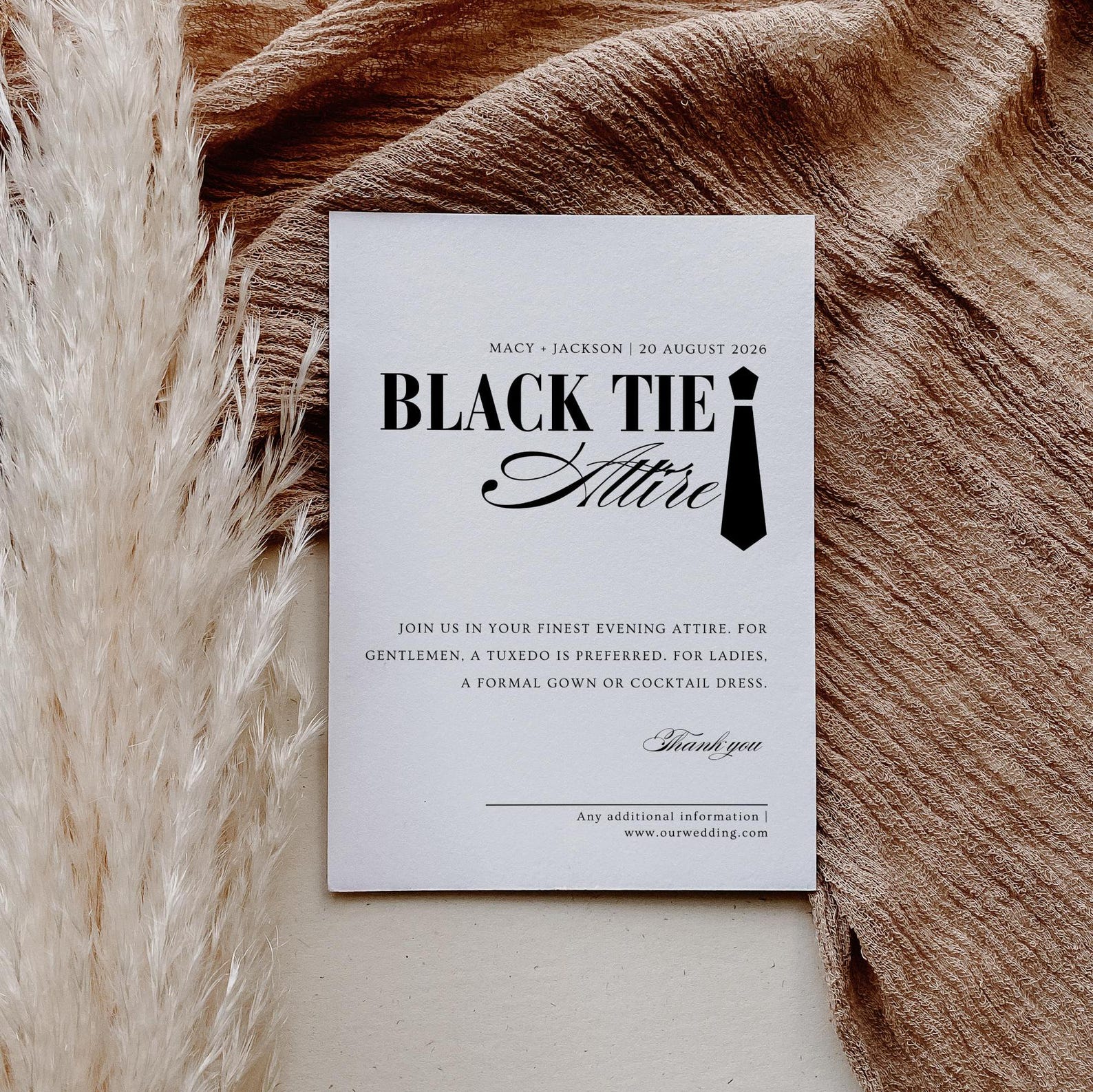 Black Tie Attire Card, All Black Attire Card, Wedding Attire Card ...