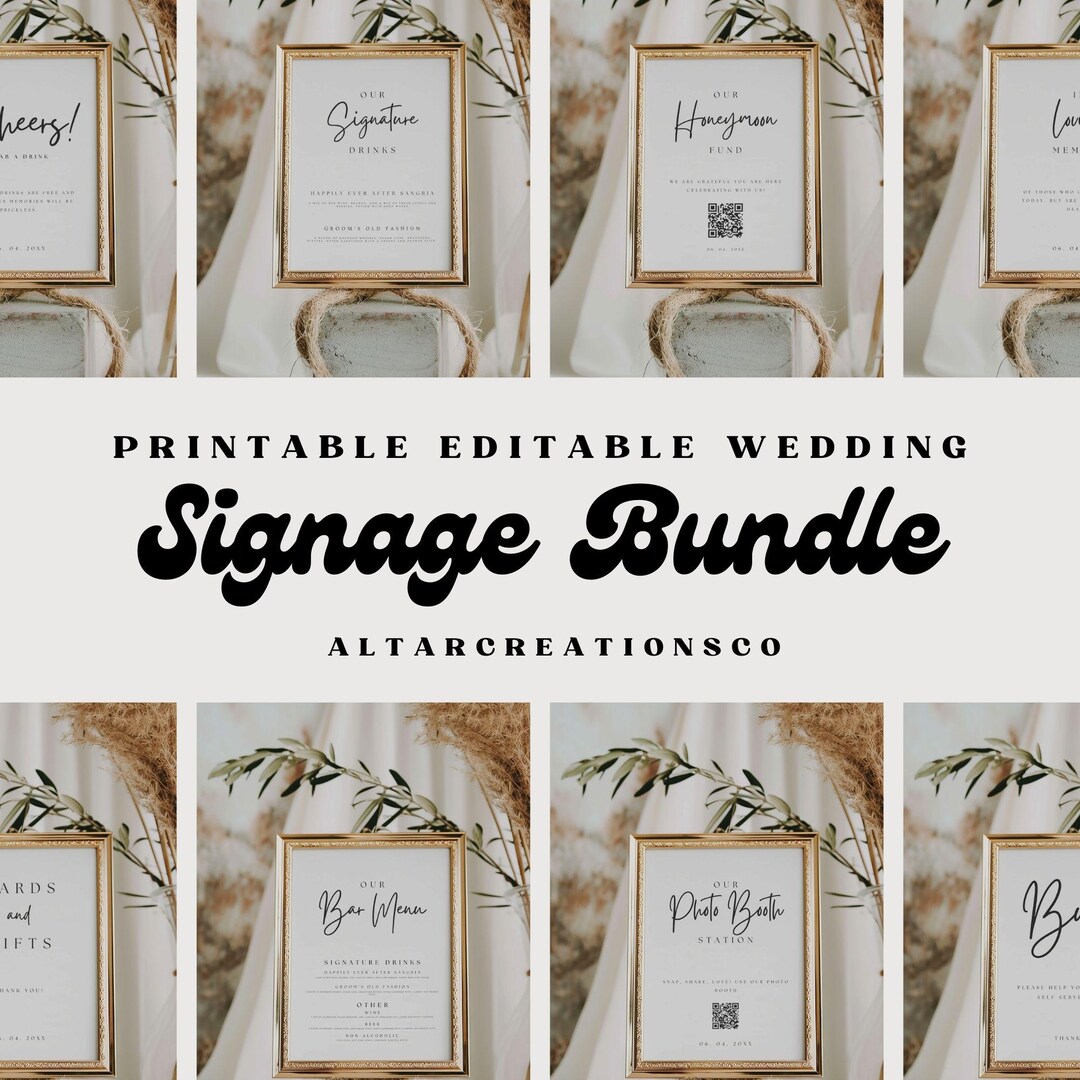 Wedding Signage Bundle, Black Wedding Signage, Wedding Reception Signs ...