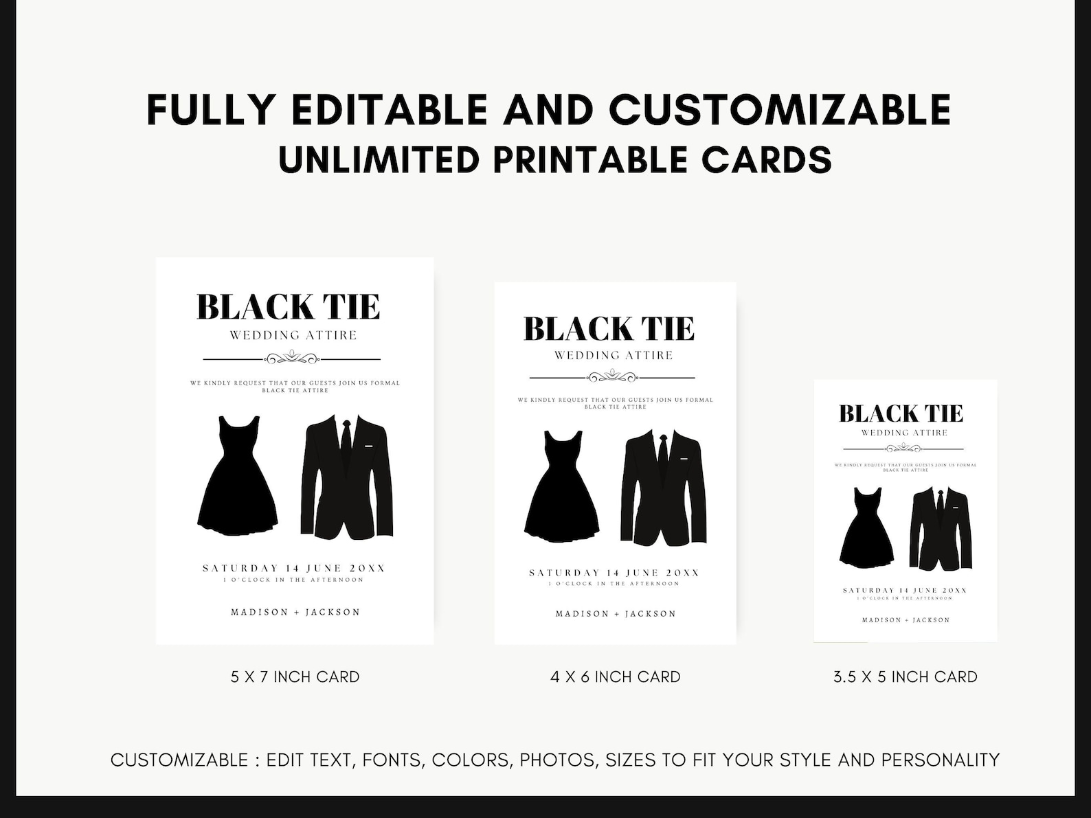 Black Tie Attire Card, All Black Attire Card, Wedding Attire Card ...