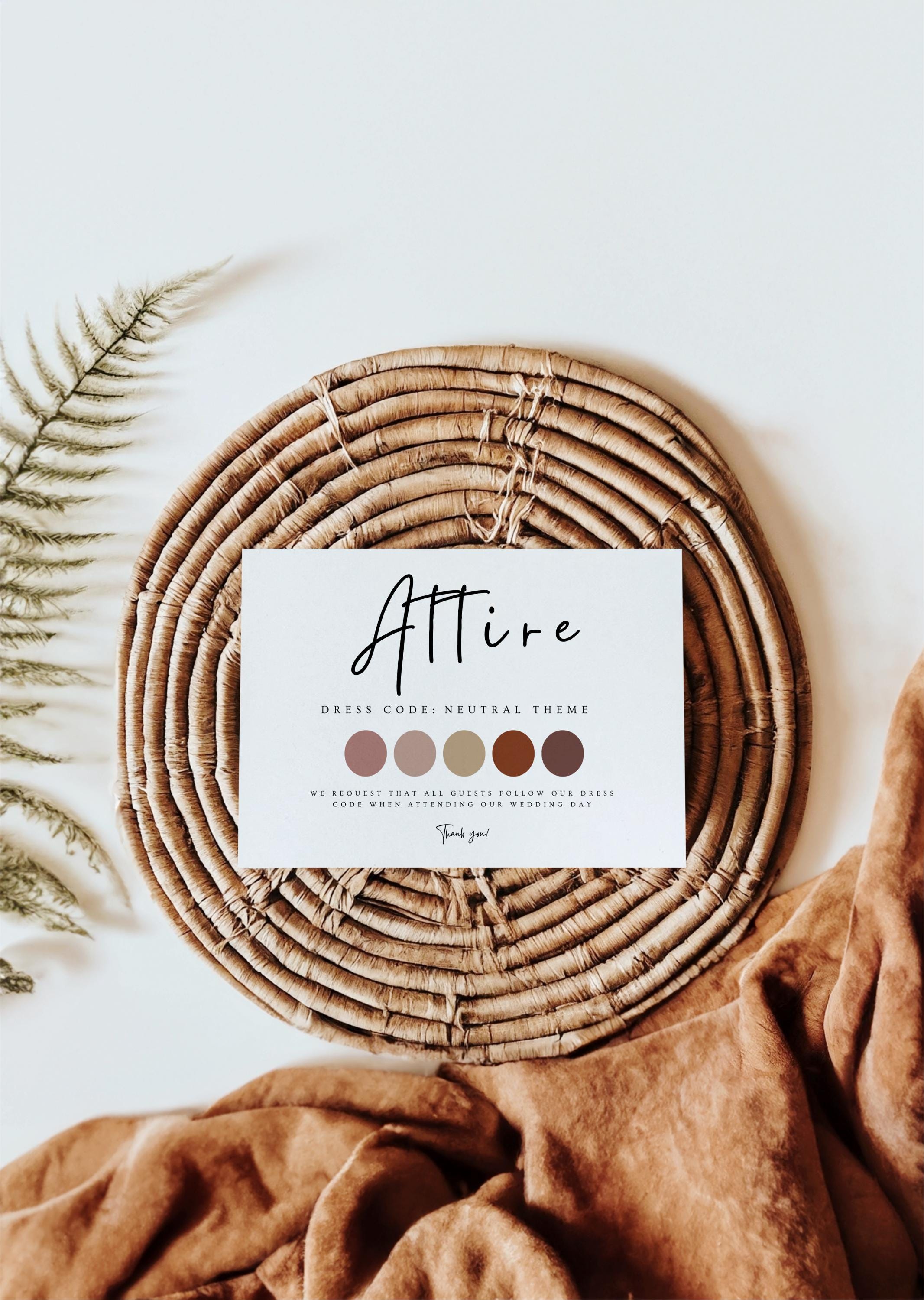 Neutral Wedding Dress Code, Wedding Attire Card, Wedding Guest Attire ...