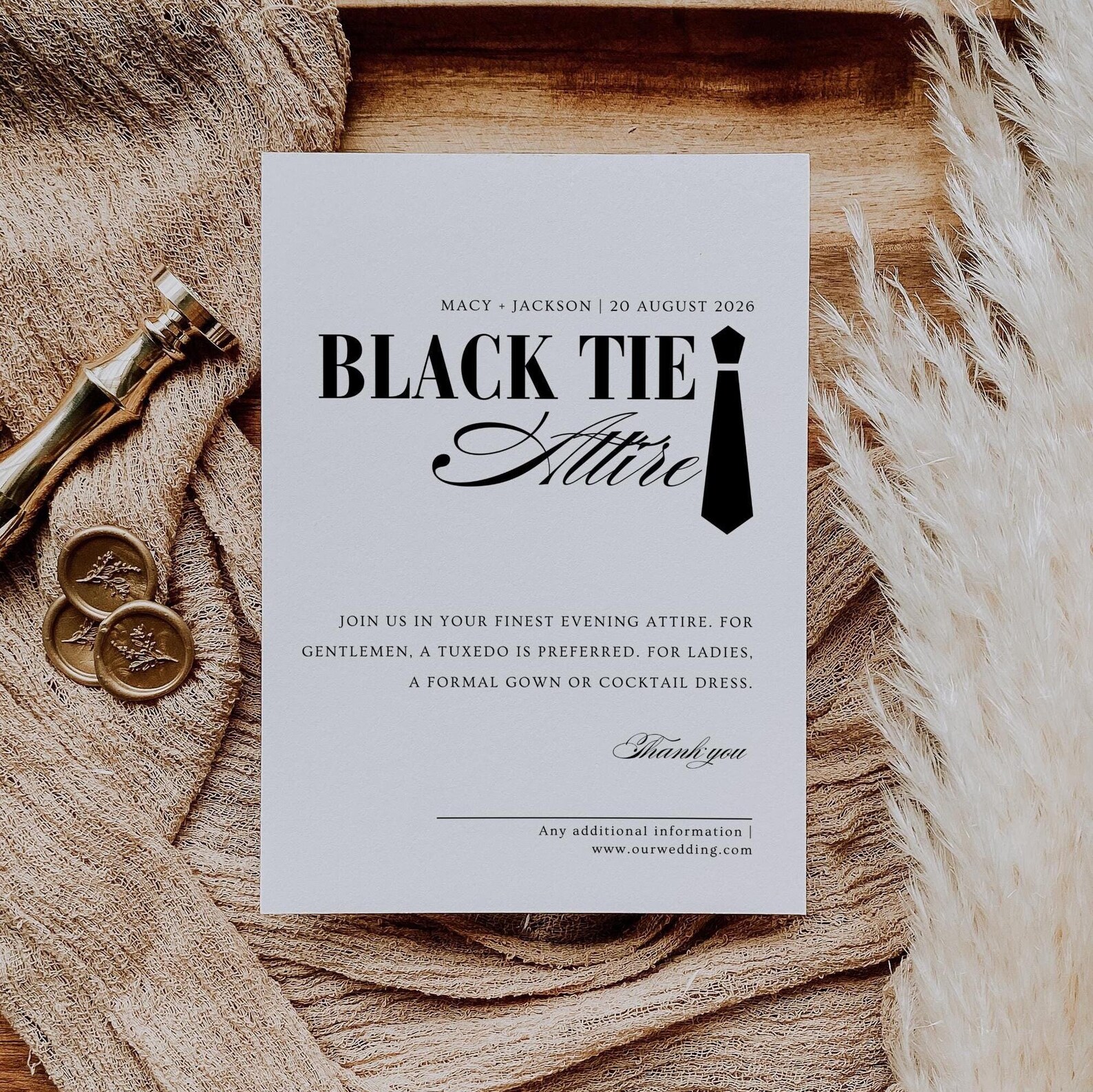 Black Tie Attire Card, All Black Attire Card, Wedding Attire Card ...