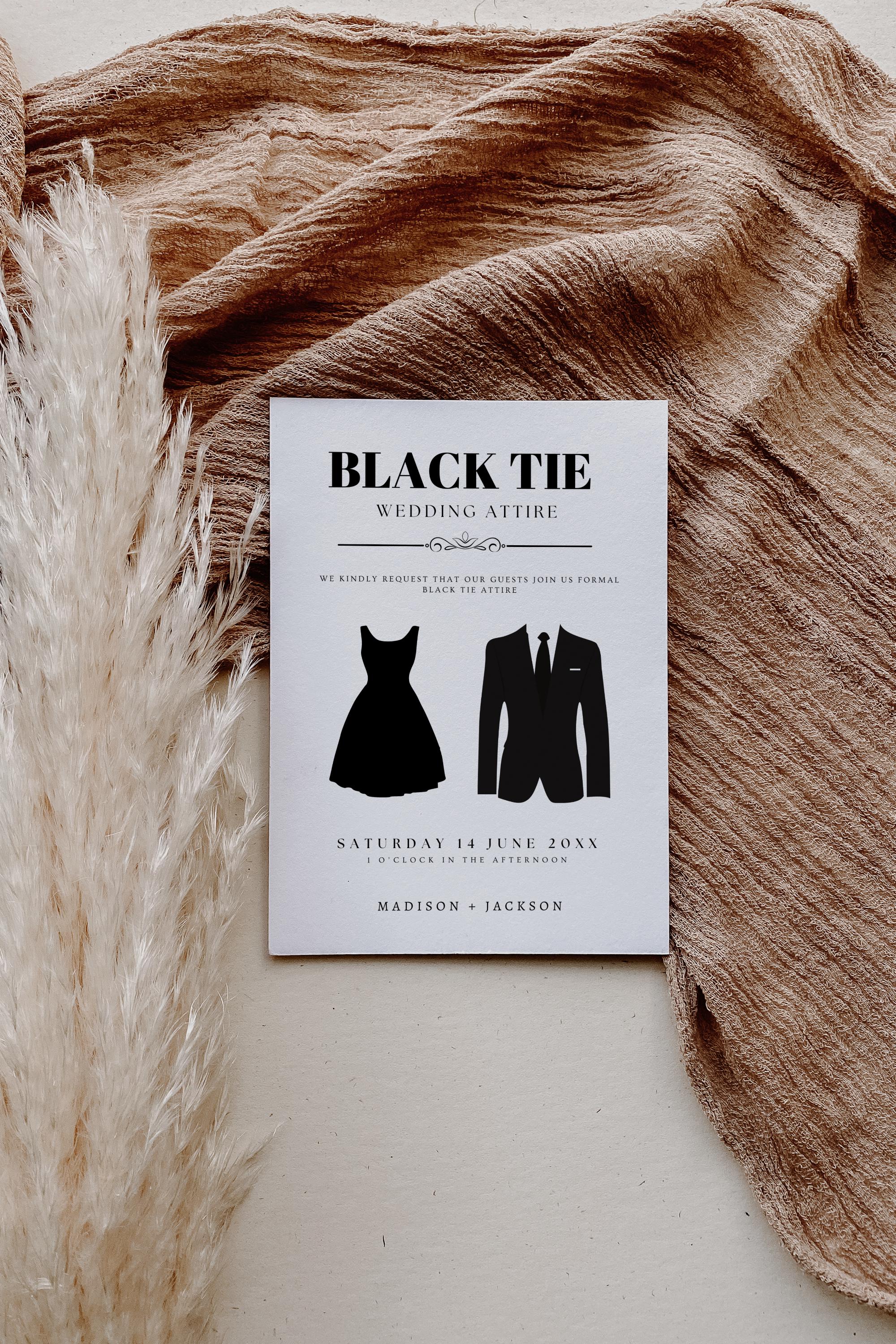 Black Tie Attire Card, All Black Attire Card, Wedding Attire Card ...