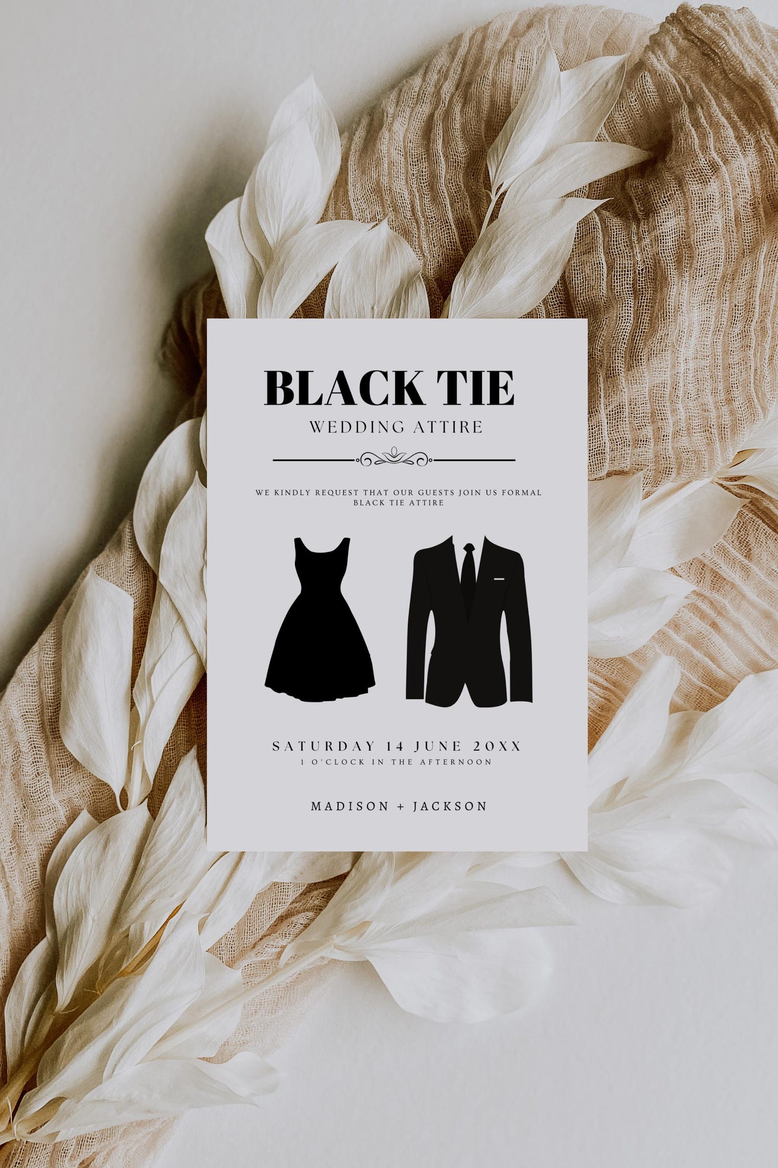 Black Tie Attire Card, All Black Attire Card, Wedding Attire Card ...