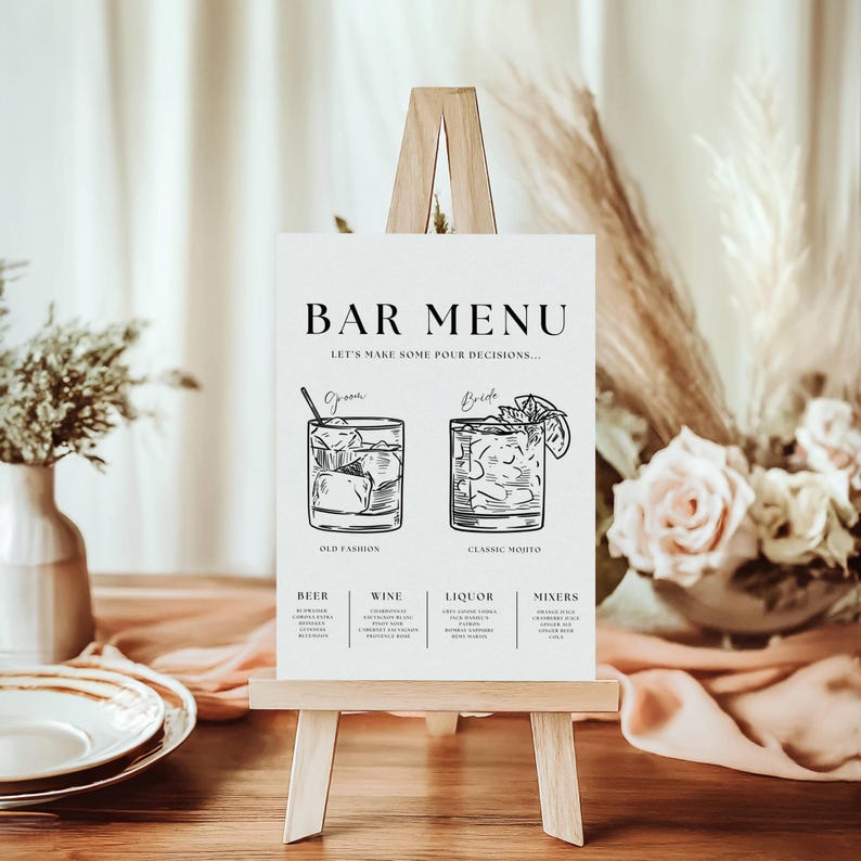 Classic Wedding Bar Signature Drink Menu Sign, Printable Wedding Bar ...