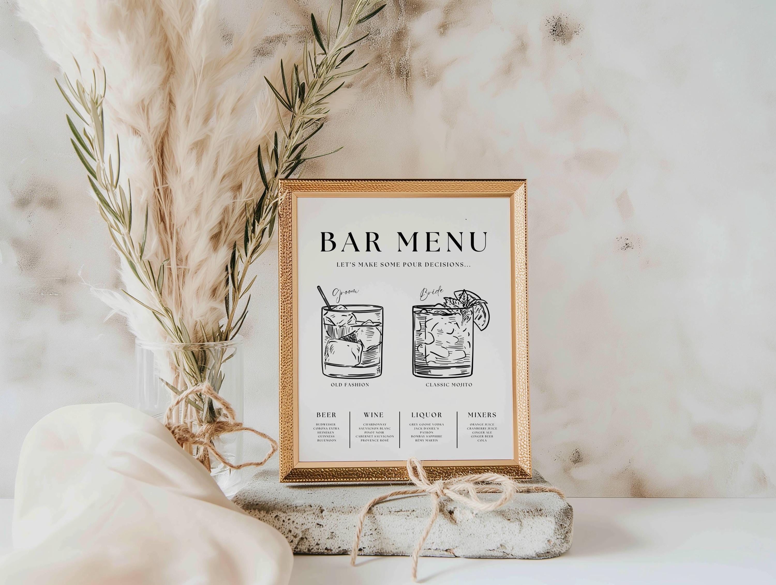 Classic Wedding Bar Signature Drink Menu Sign, Printable Wedding Bar ...