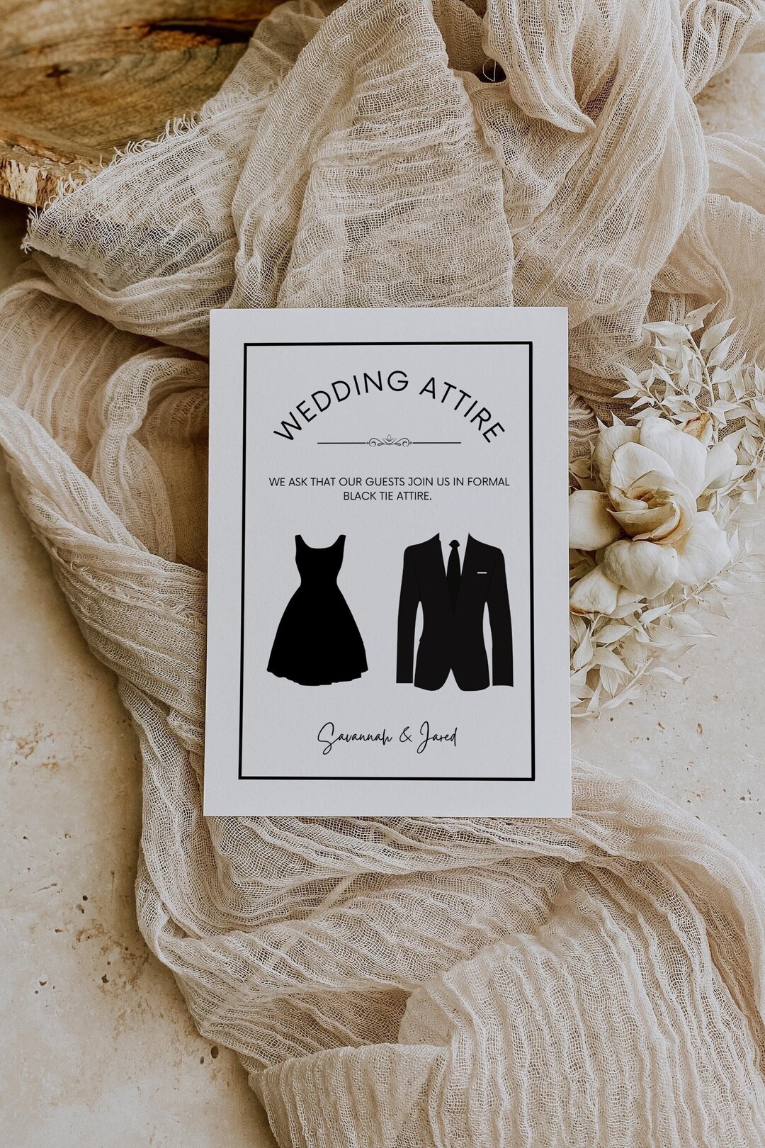 Black Tie Attire Card, All Black Attire Card, Wedding Attire Card ...