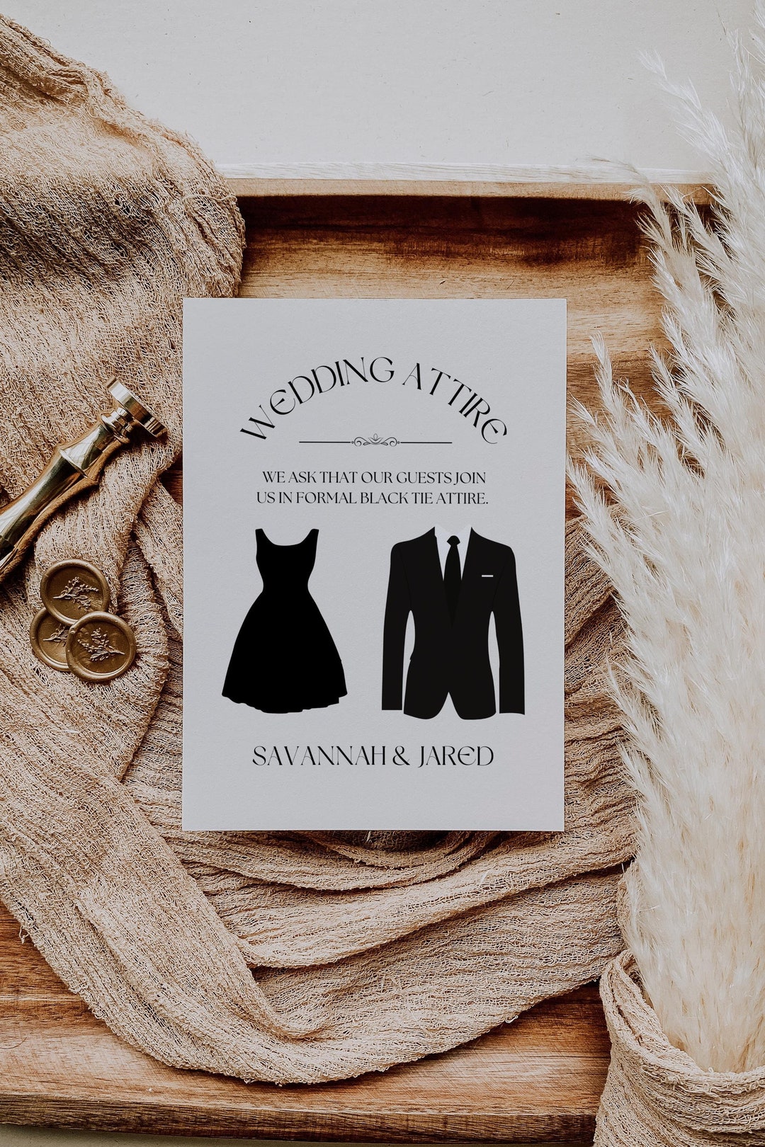 Black Tie Attire Card, All Black Attire Card, Wedding Attire Card ...