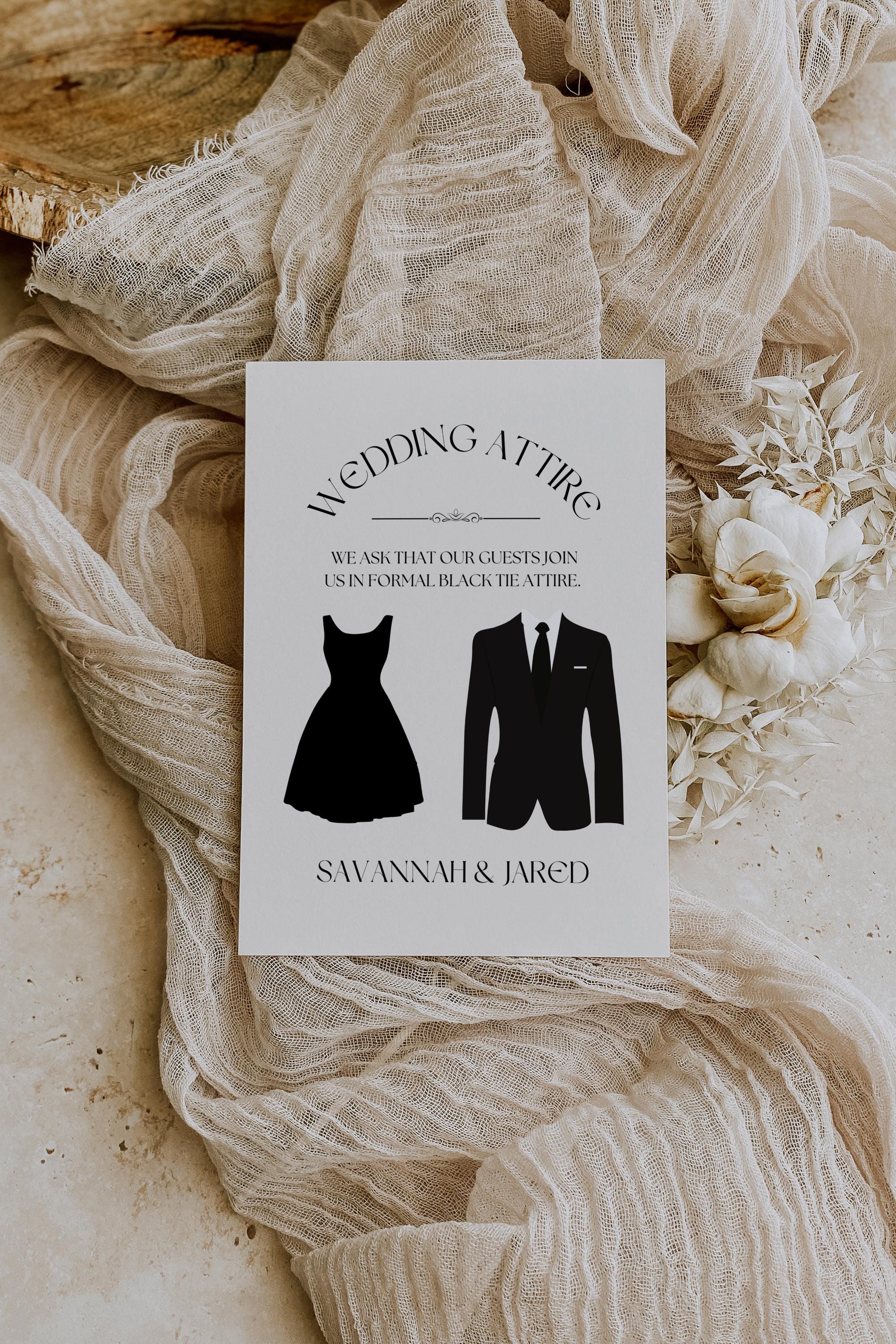 Black Tie Attire Card, All Black Attire Card, Wedding Attire Card ...