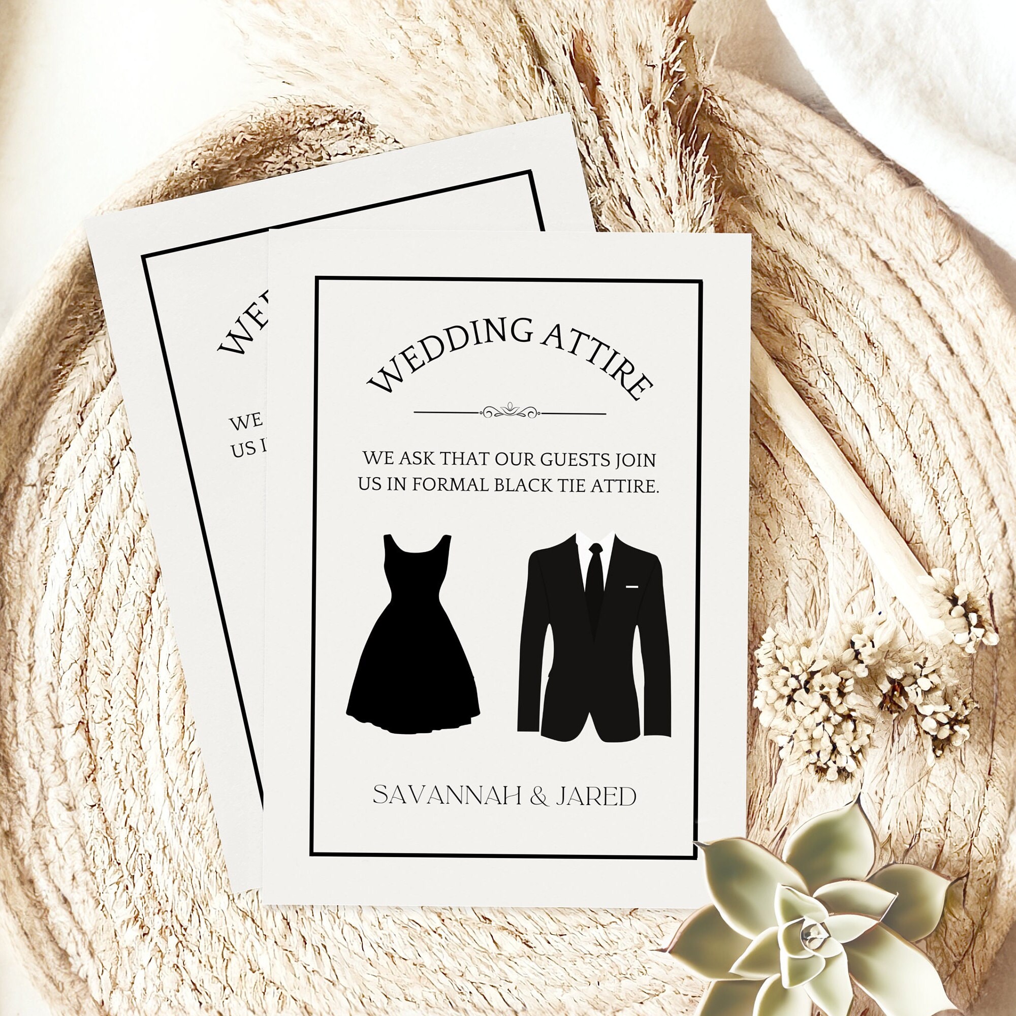 Black Tie Attire Card, All Black Attire Card, Wedding Attire Card ...