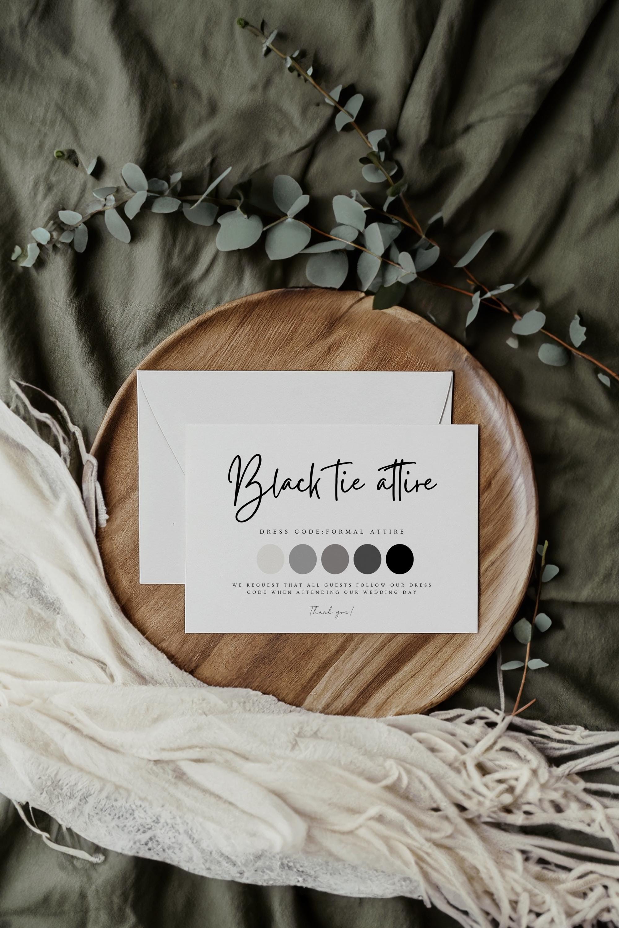 Black Tie Attire Card, All Black Attire Card, Wedding Attire Card ...