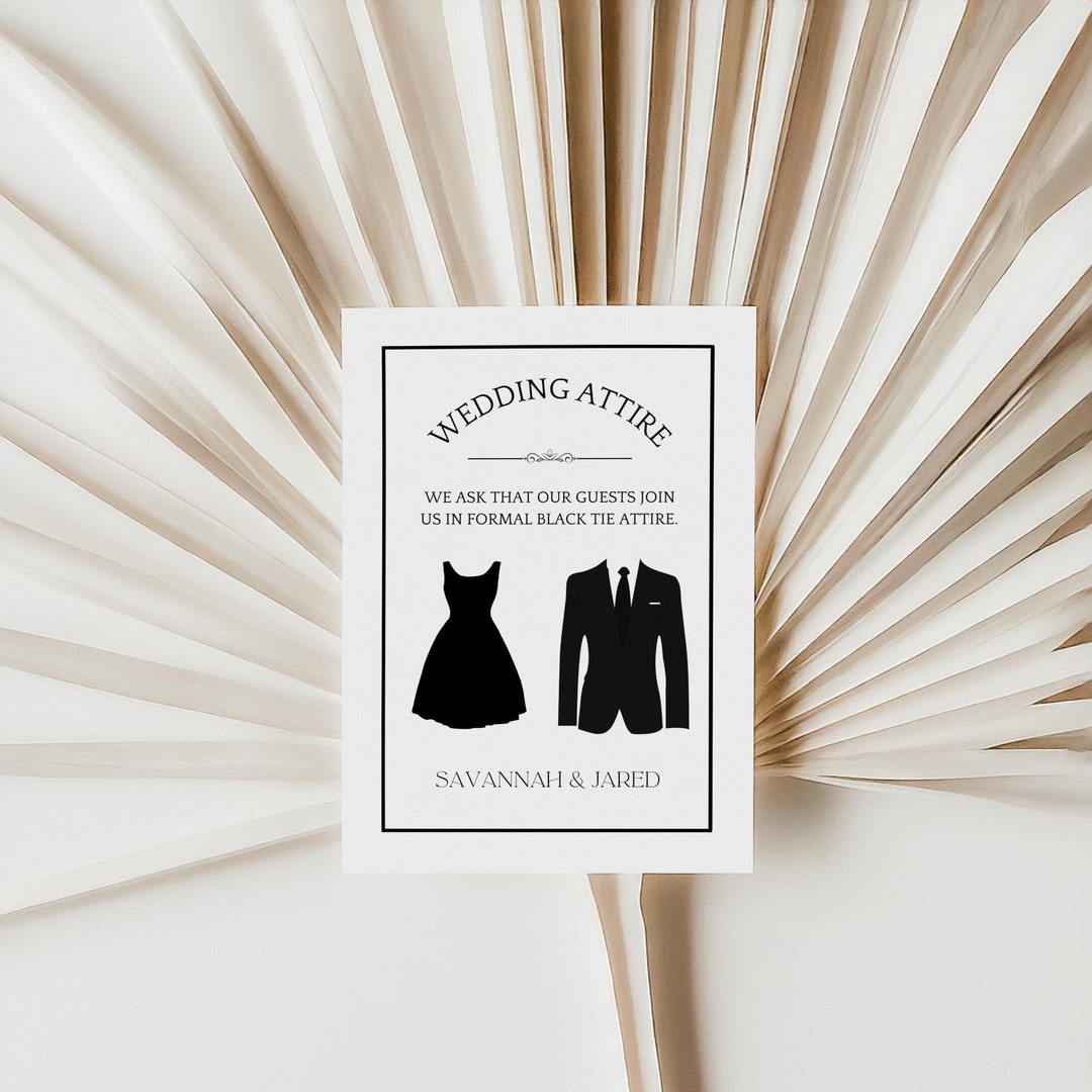 Black Tie Attire Card, All Black Attire Card, Wedding Attire Card ...