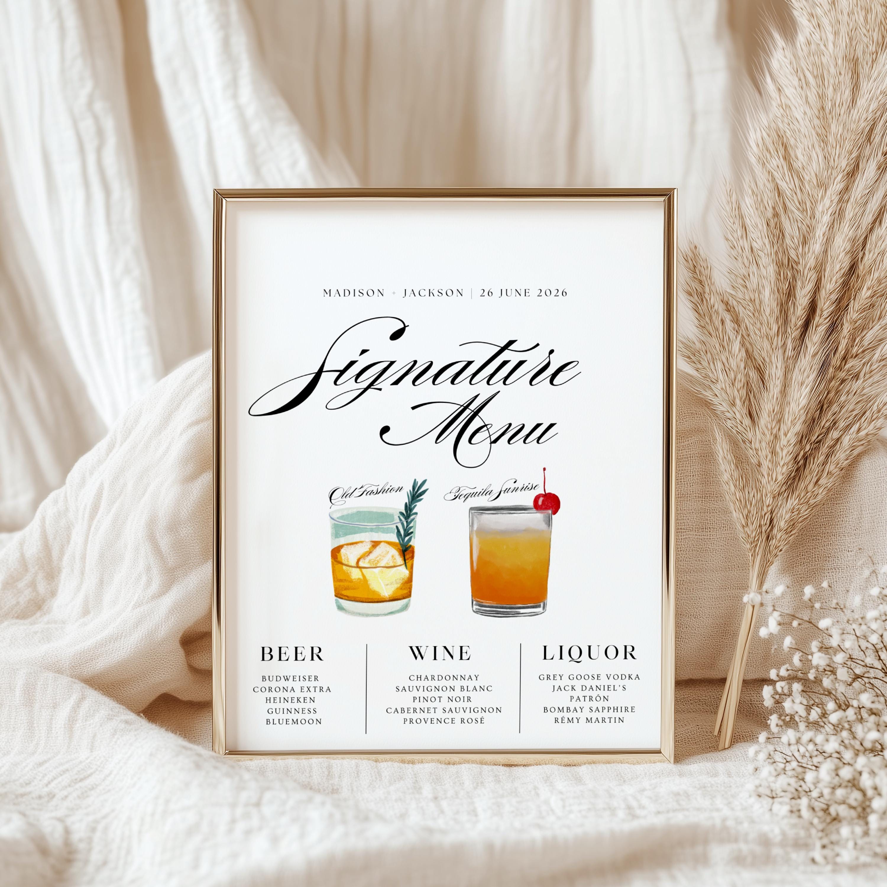 Signature Drink Bar Menu Sign, Custom Wedding Bar Menu Sign, Modern ...