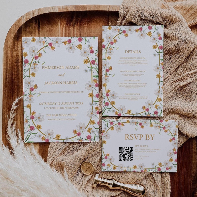 Floral Wedding Invitation Suite, Wedding Itinerary, Editable Wedding Suite, Custom Wedding ...