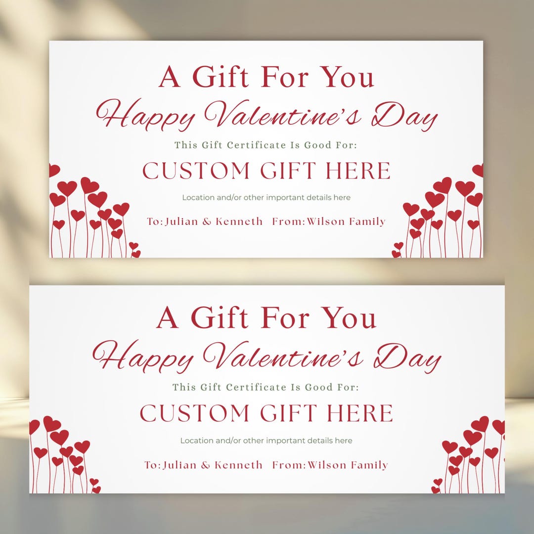 Valentine’s Day Gift Certificate Printable | Editable Canva Template ...