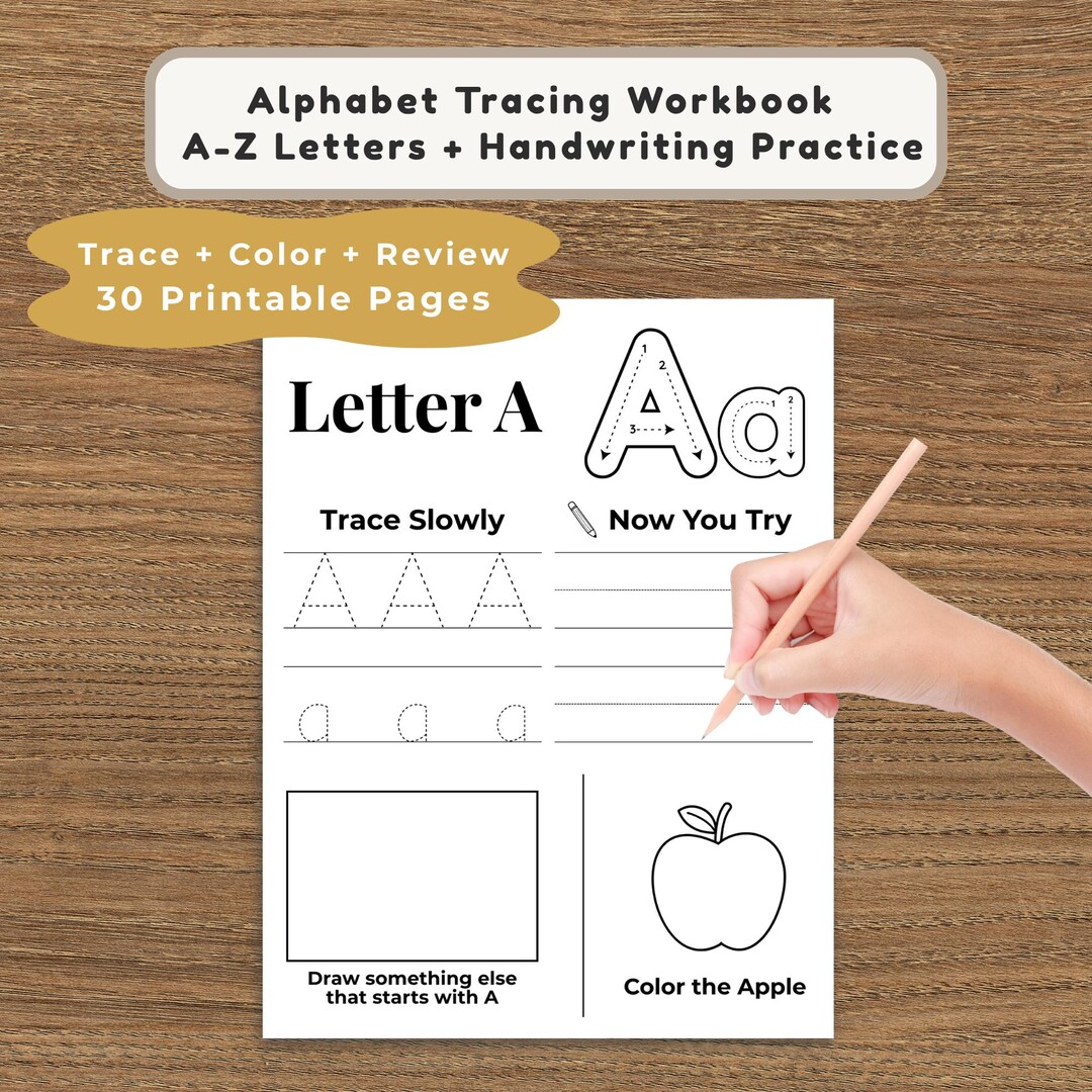 Alphabet Tracing Workbook A-Z: Handwriting Practice (printable PDF) - Etsy