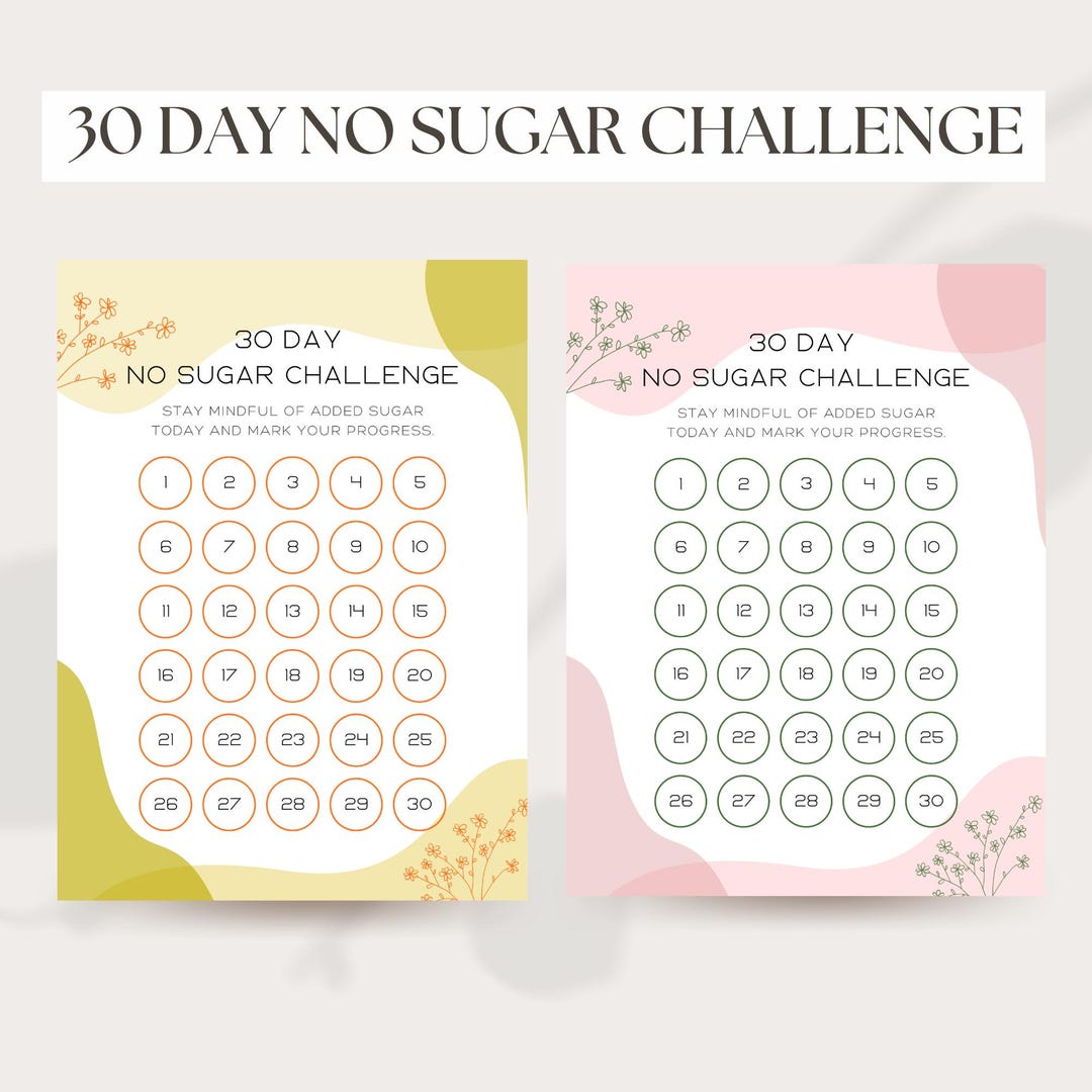 30 Day No Sugar Challenge Printable | Minimalist Habit Tracker | Sugar ...