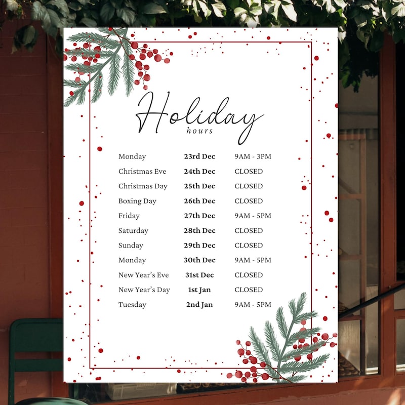 Holiday Hours Sign - Etsy
