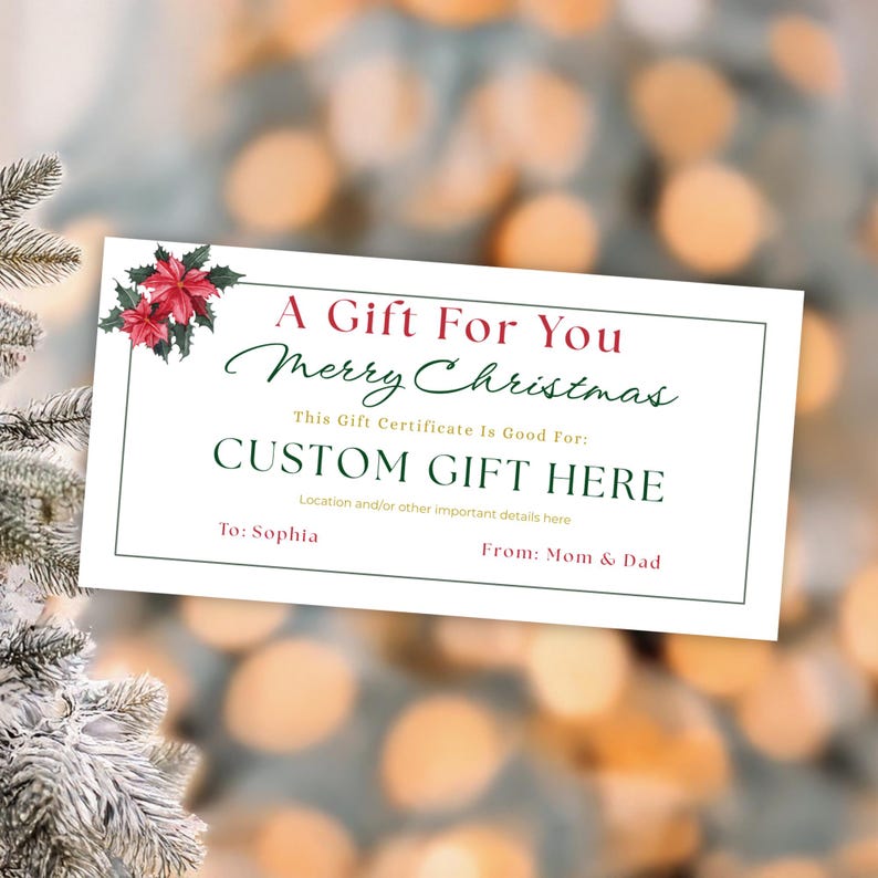 Editable Christmas Gift Certificate Template, Printable Gift Voucher ...