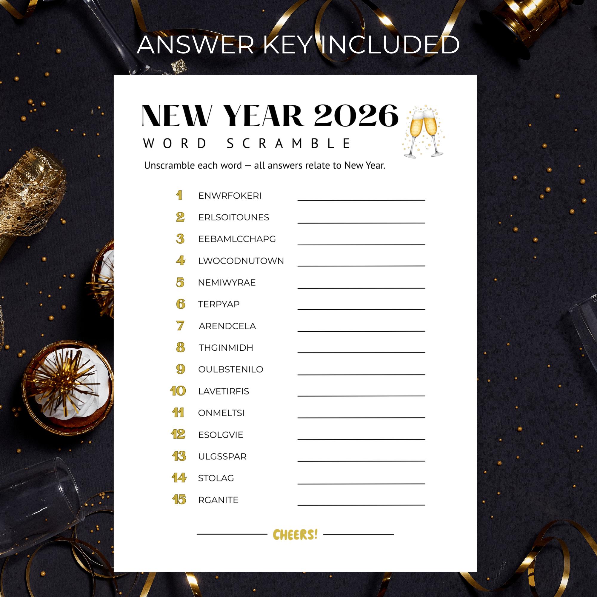New Year Word Scramble Game Printable | NYE Party Game for Kids ...
