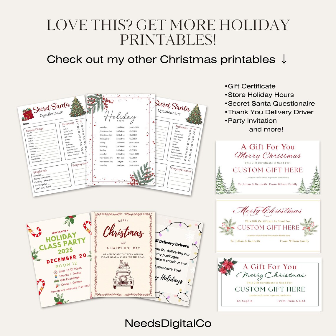 Editable Christmas Gift Certificate Template | Printable Holiday ...