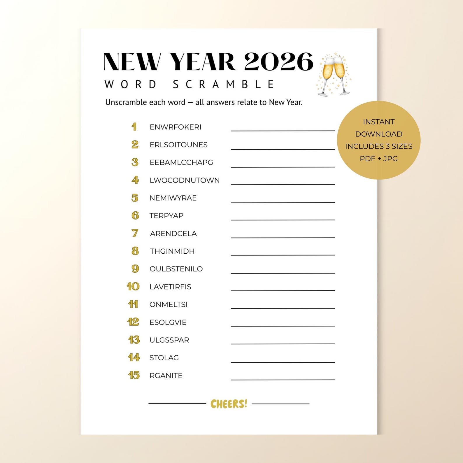 New Year 2026 Word Scramble Printable Game, NYE Party Game, New Years ...