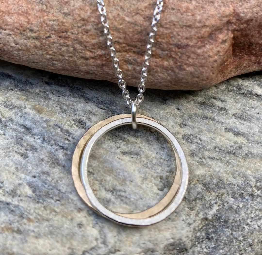 Hammered Sterling Gold Circle Necklace, Silver 14k Gold Filled Circle ...