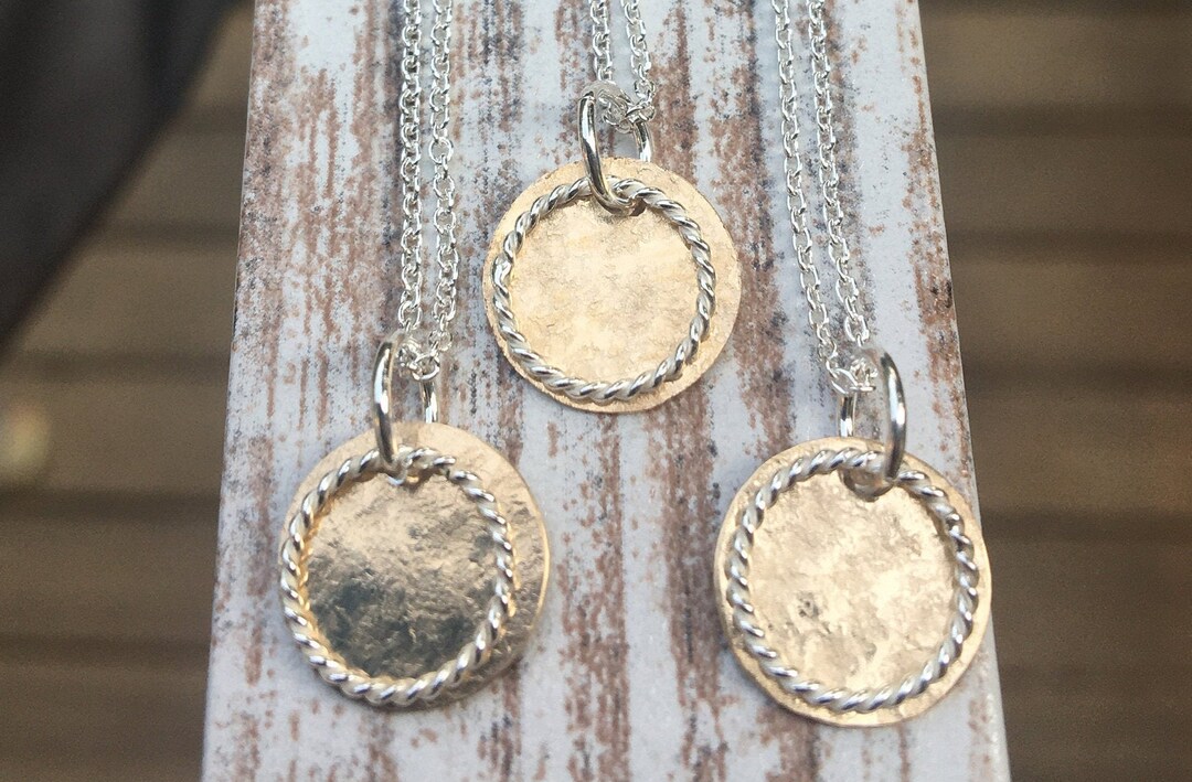 Hammered Gold Disc Pendant, Gold Filled Sterling Circle Necklace ...