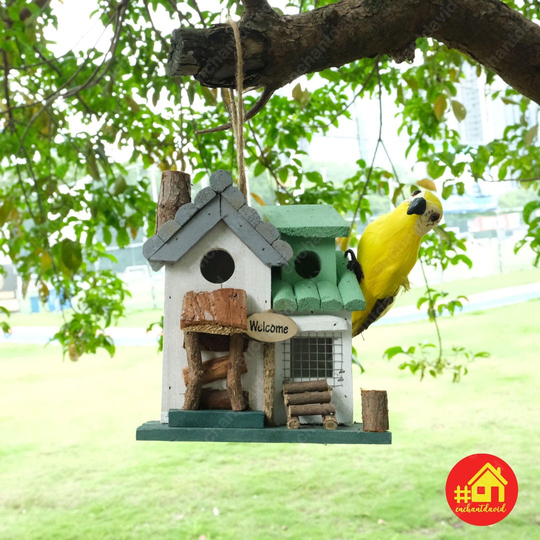Creative Log Cabin Wooden Bird House, Garden Bird Lovers Gifts, Bird ...