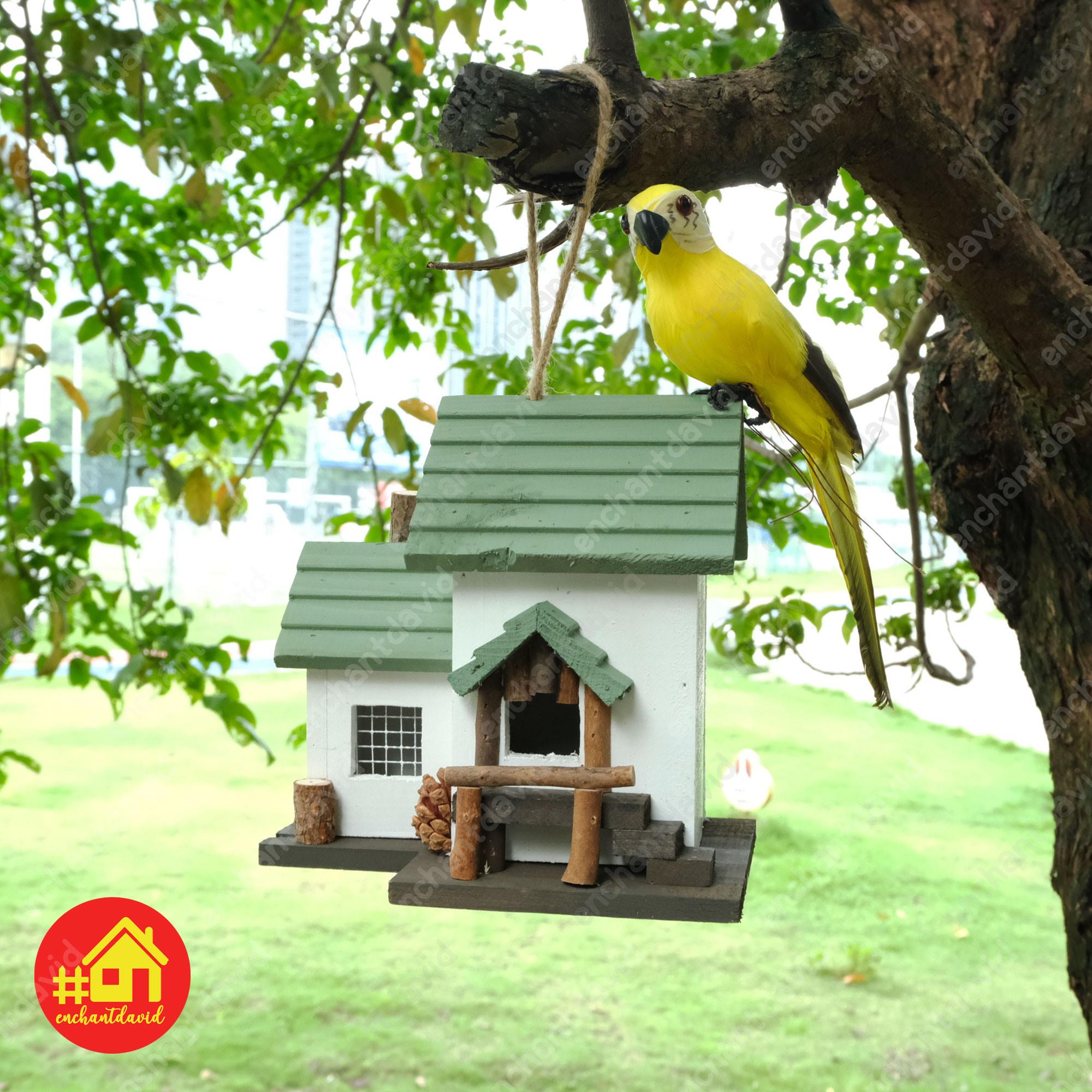 Creative Green Log Cabin Wooden Bird House, Garden Bird Lovers Gift ...