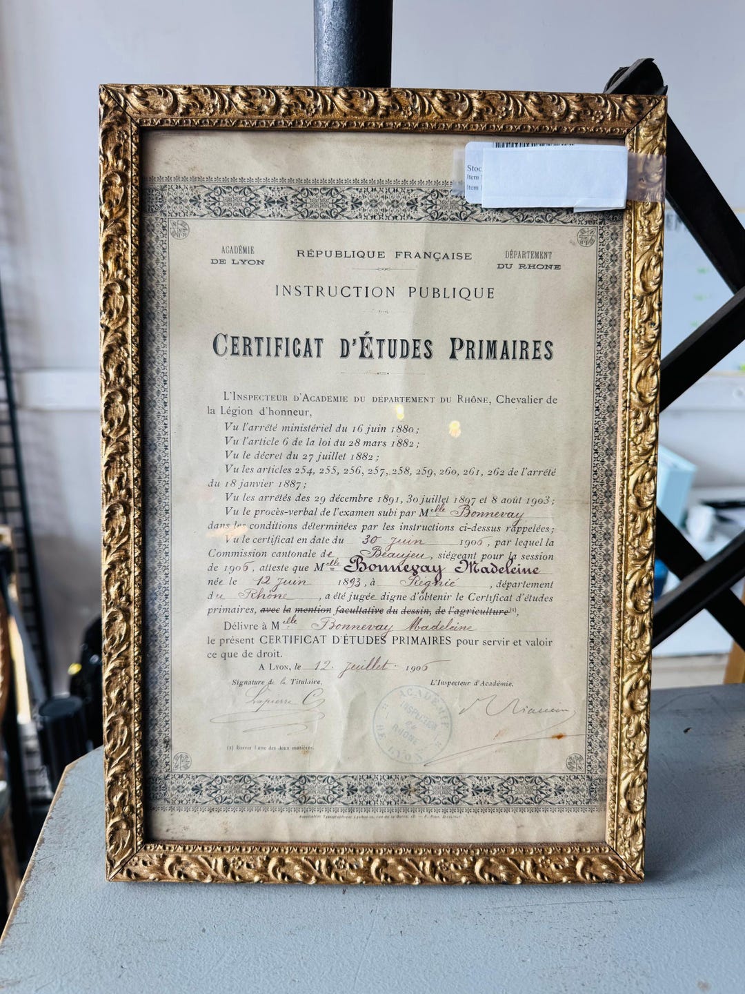 Antique 1906 French Certificate in Ornate Gilt Frame - Etsy