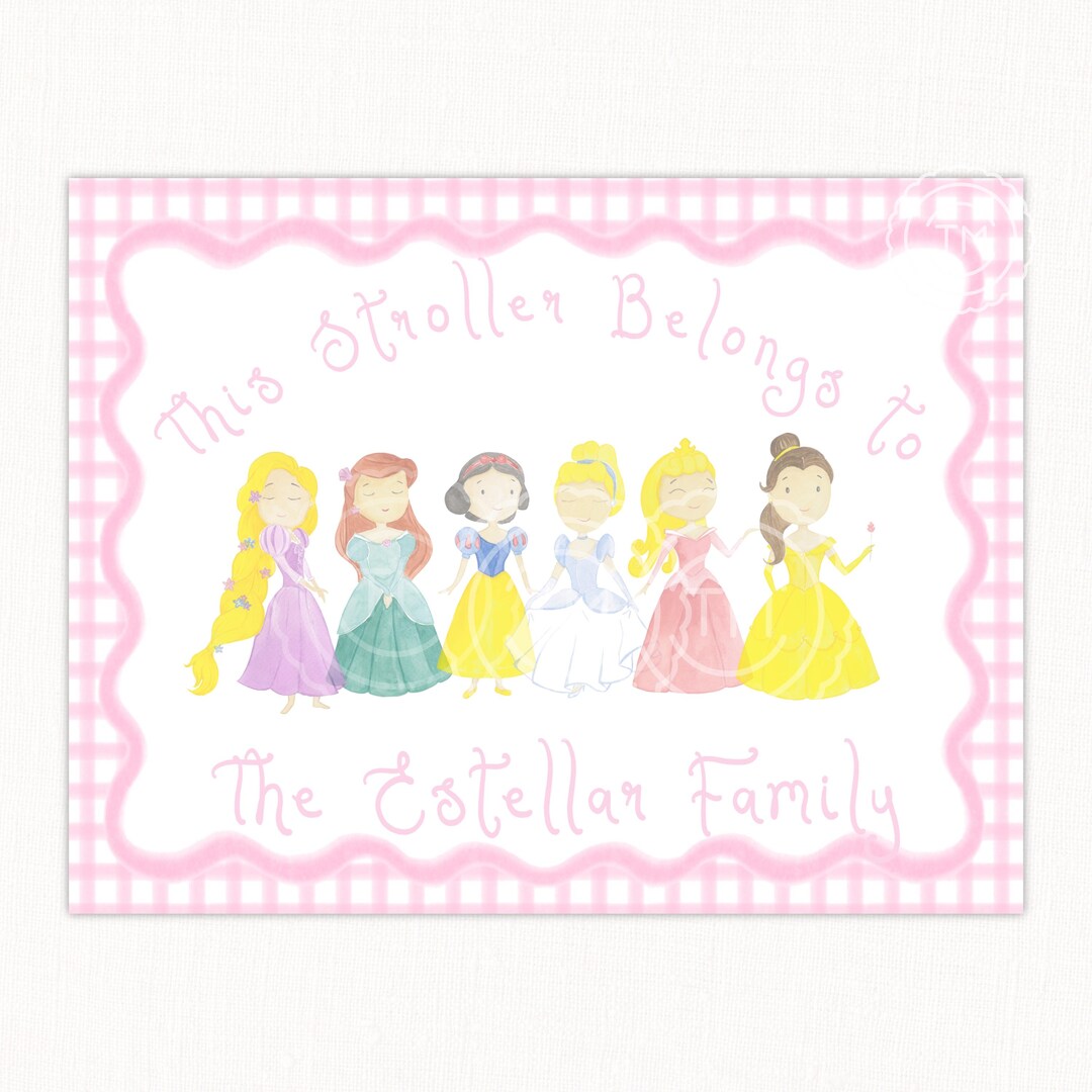 Princess Stroller Sign Gingham Printable Stroller Sign Park Pink ...
