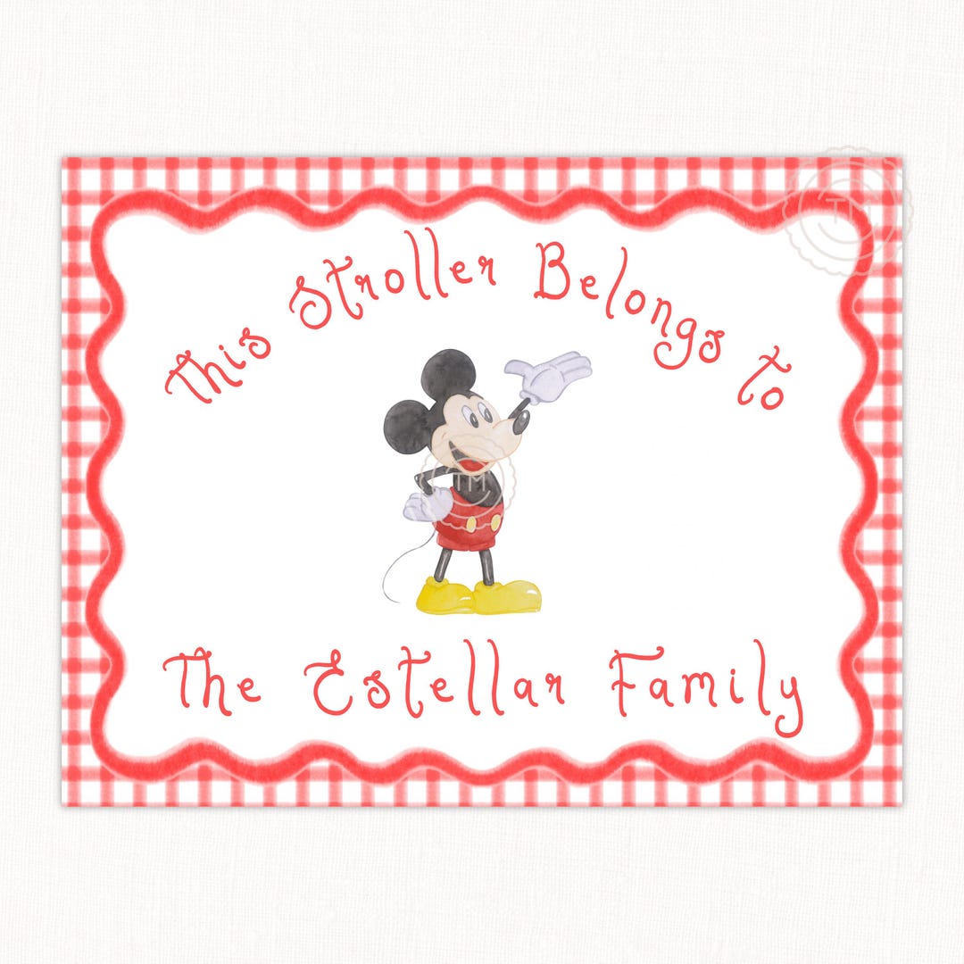 Printable Mouse Stroller Gingham Sign Stroller Ears Sign Parks Stroller ...
