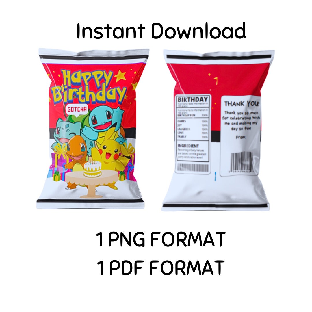 Birthday Pokemon Chip Bag Design DIY - Etsy Singapore